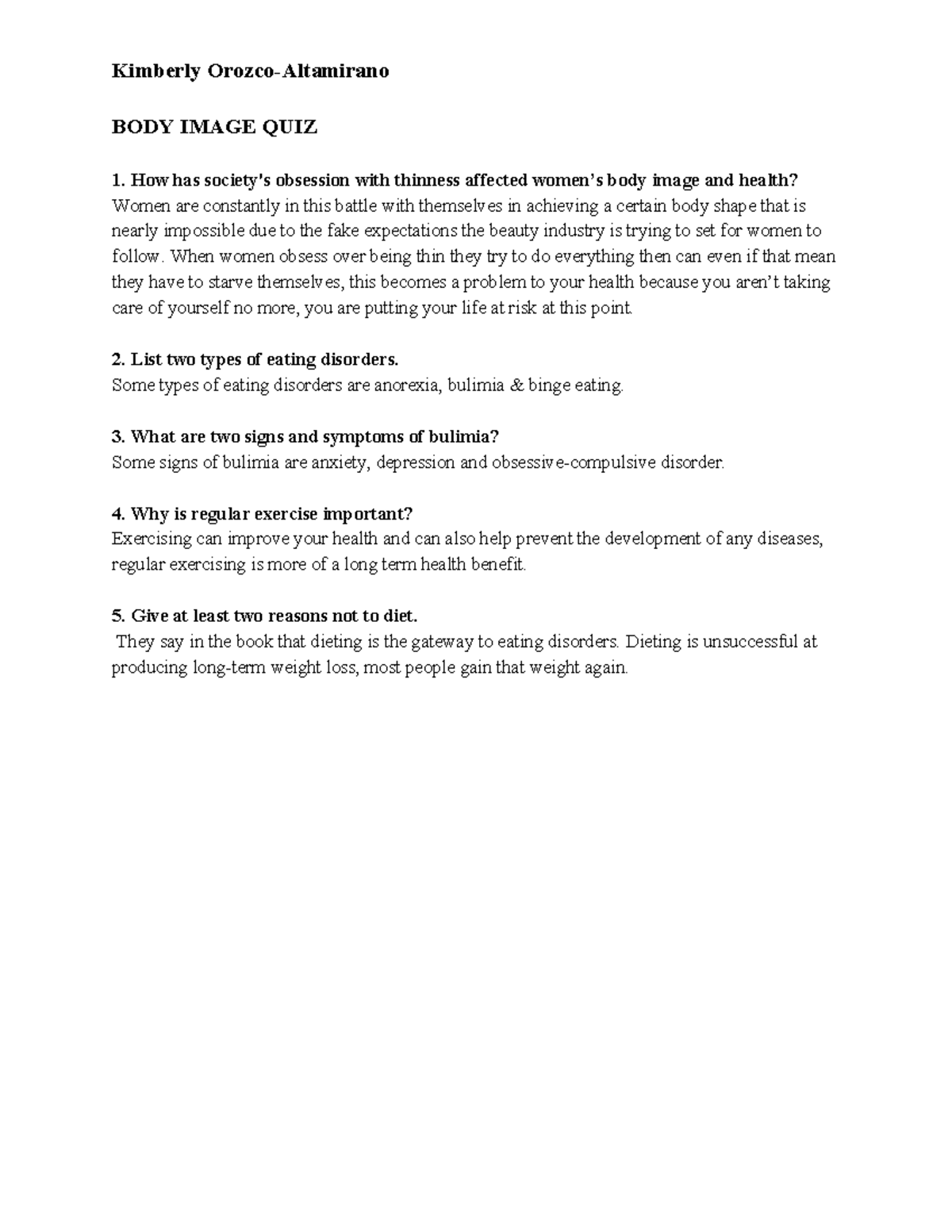 368 Quiz 4- BODY Image - 4th Quiz - Kimberly Orozco-Altamirano BODY ...