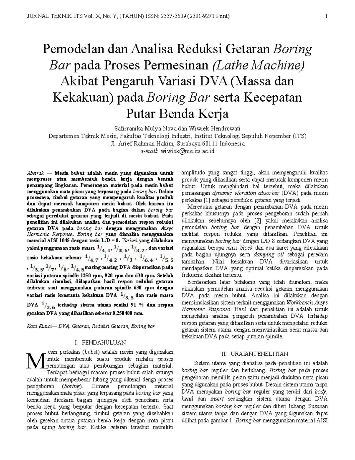 Reduksi Getaran pada Mesin Bubut - Abstrak — Mesin bubut adalah mesin ...