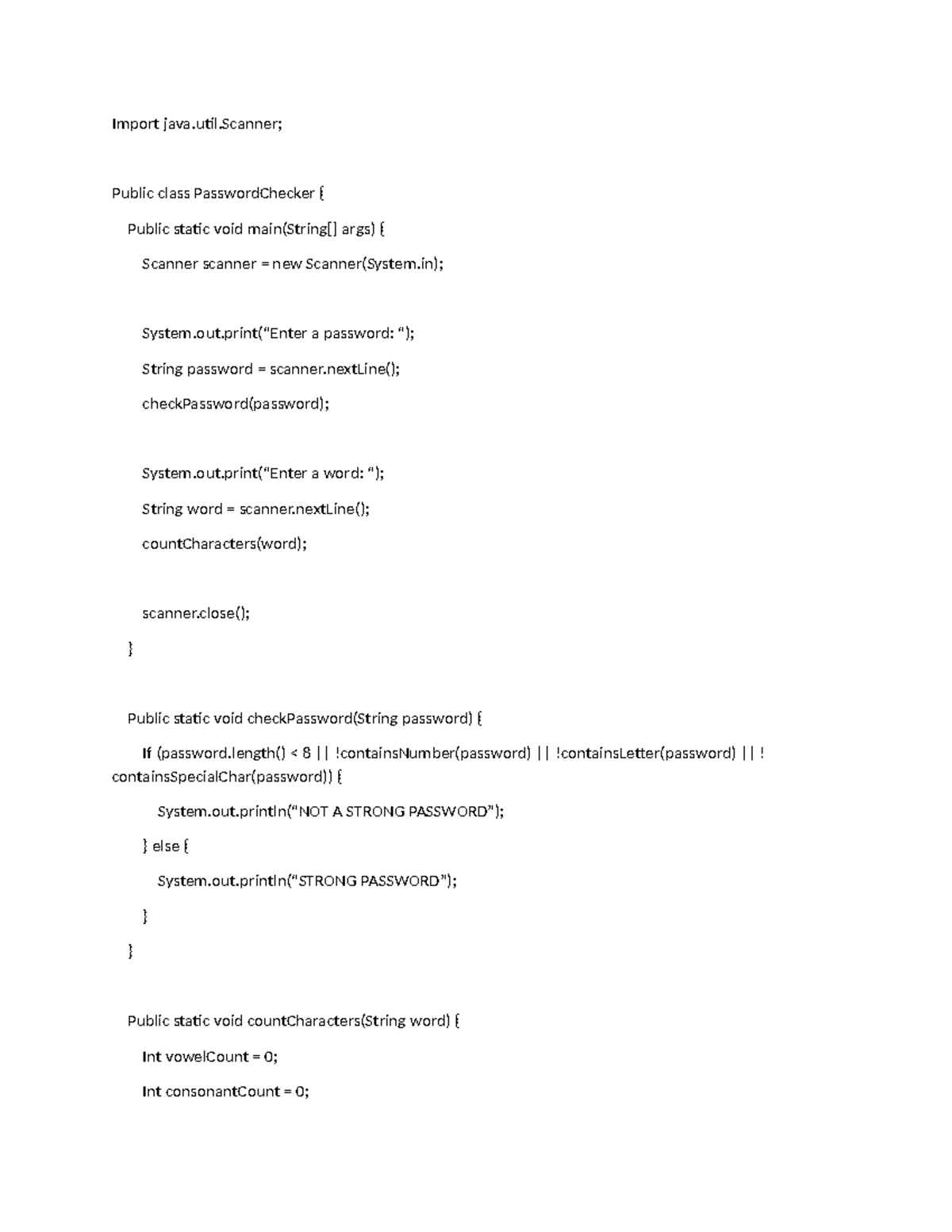 Document (1) (21) - For students - Import java.util; Public class PasswordChecker { Public ...
