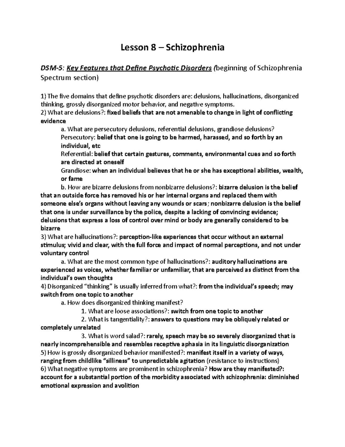 Lesson 8 – Schizophrenia - Lesson 8 – Schizophrenia DSM-5: Key Features ...