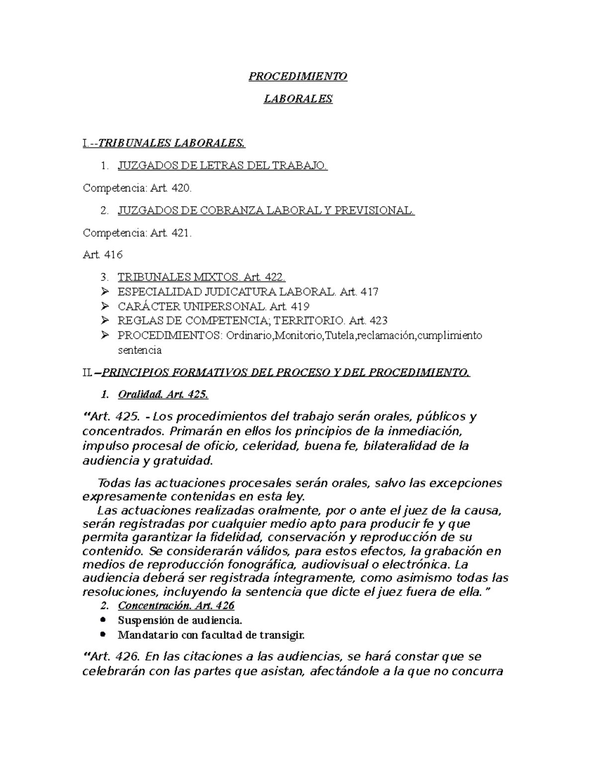 Procedimiento Laborales - PROCEDIMIENTO LABORALES I.-TRIBUNALES ...