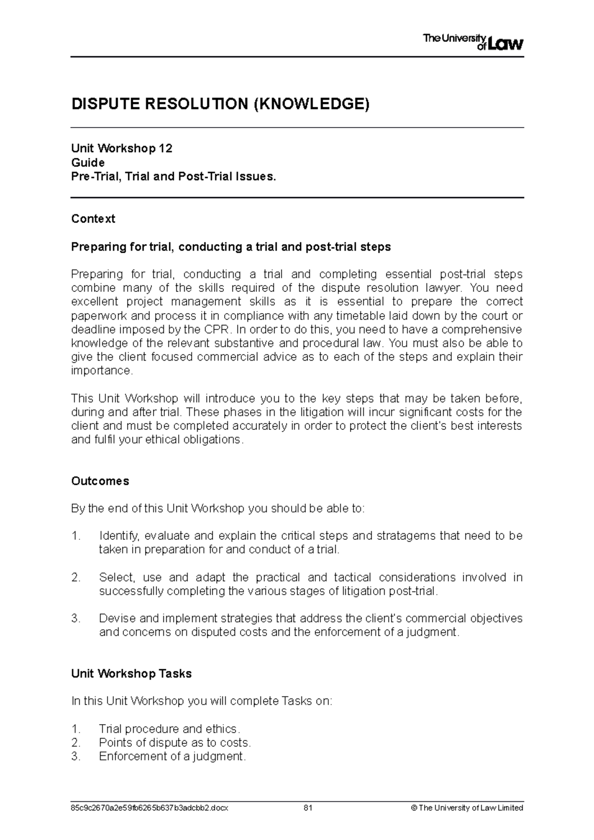 Dispute Resolution WS12 Guide - DISPUTE RESOLUTION (KNOWLEDGE) Unit ...