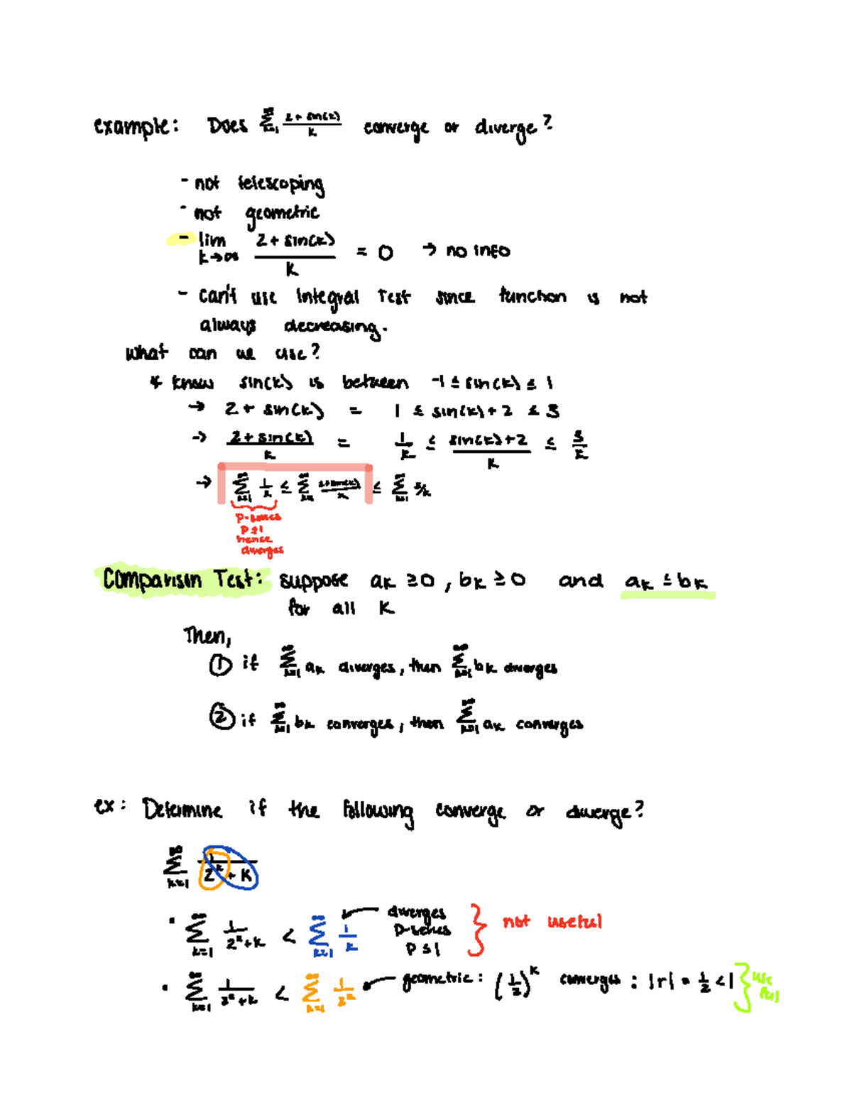 Comparison Tests - Sarah Schott - example Does I converge or diverge ...
