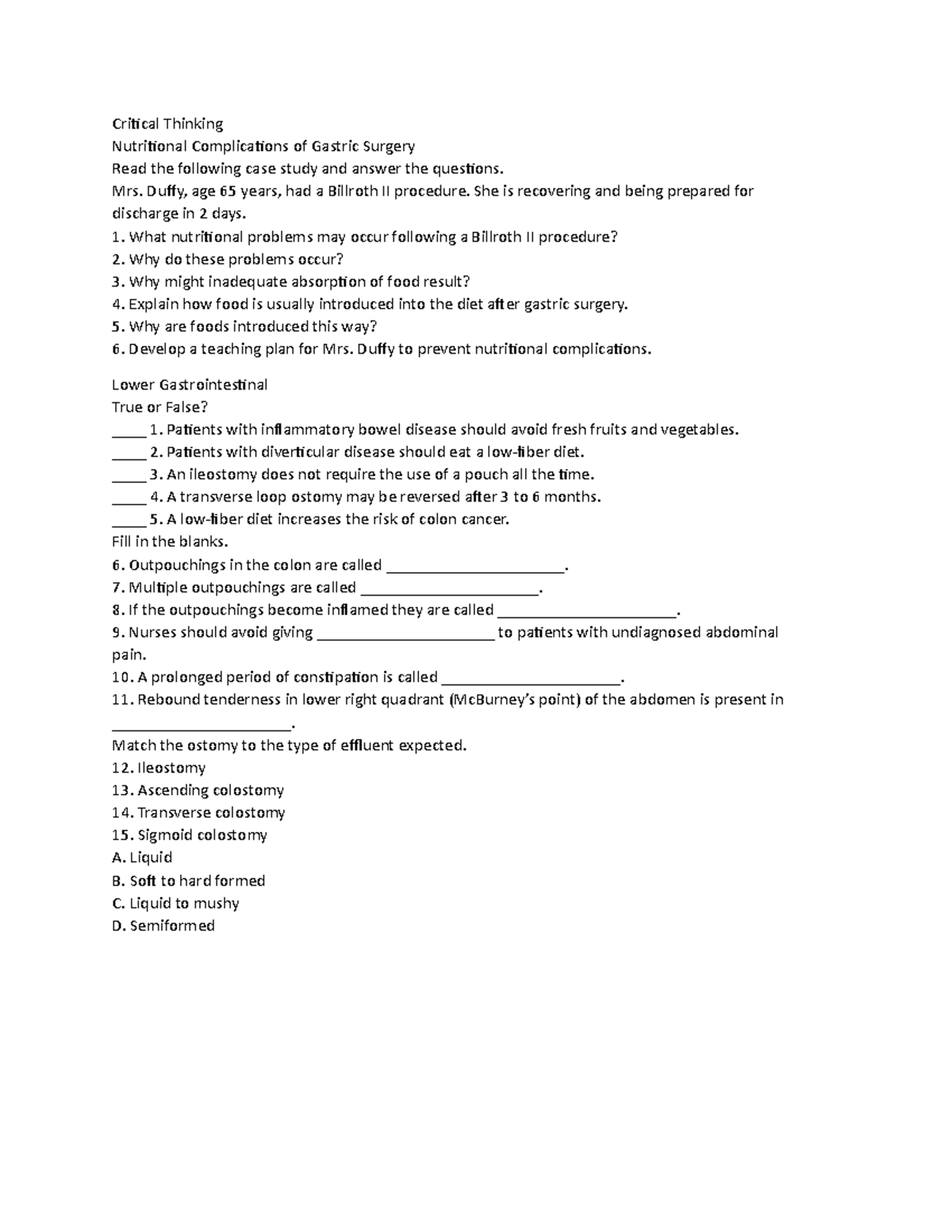 Activity for GI - gastrointestinal - Nutritional Complications of ...