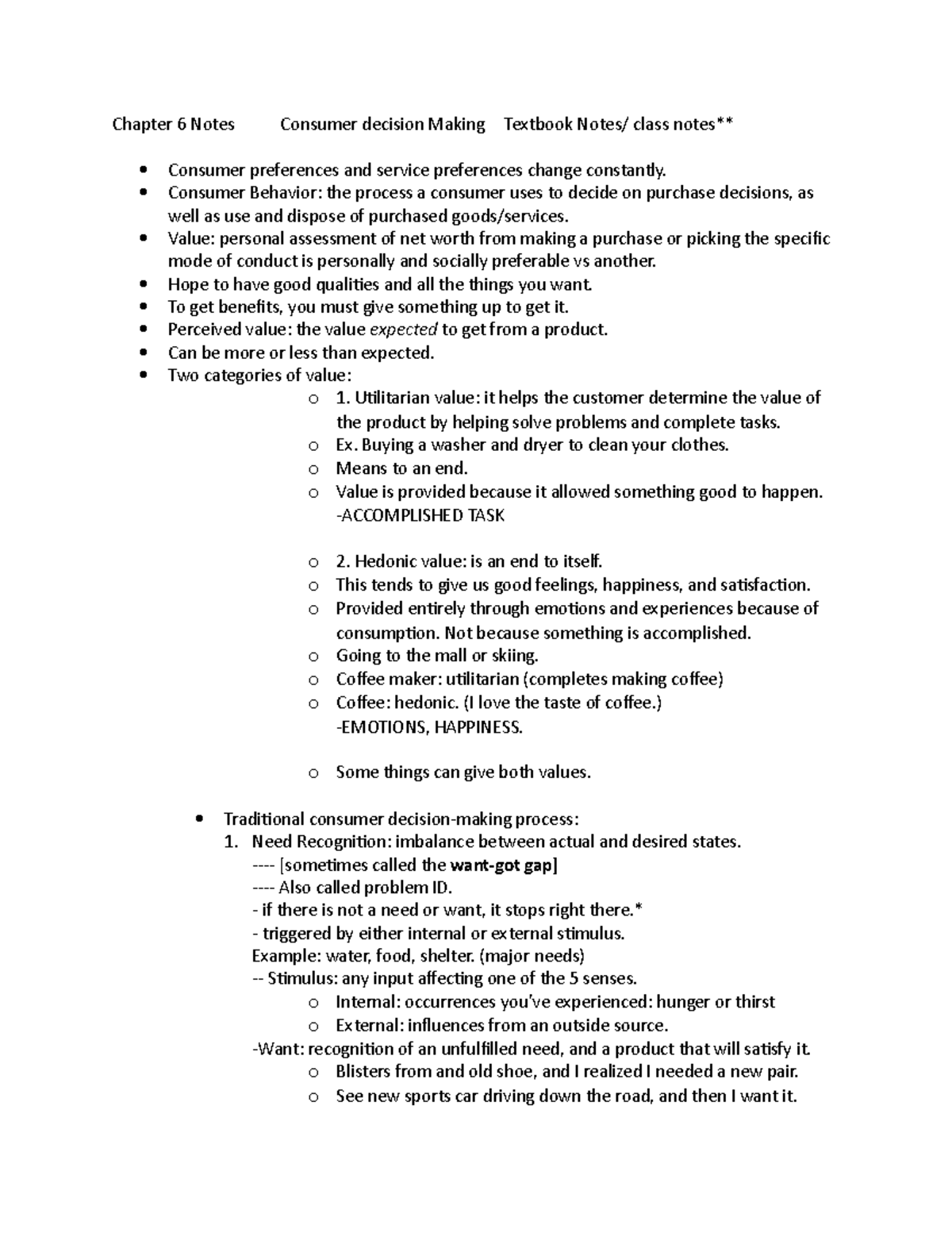 Chapter 6 Notes Consumer decision Making - Consumer Behavior: the ...