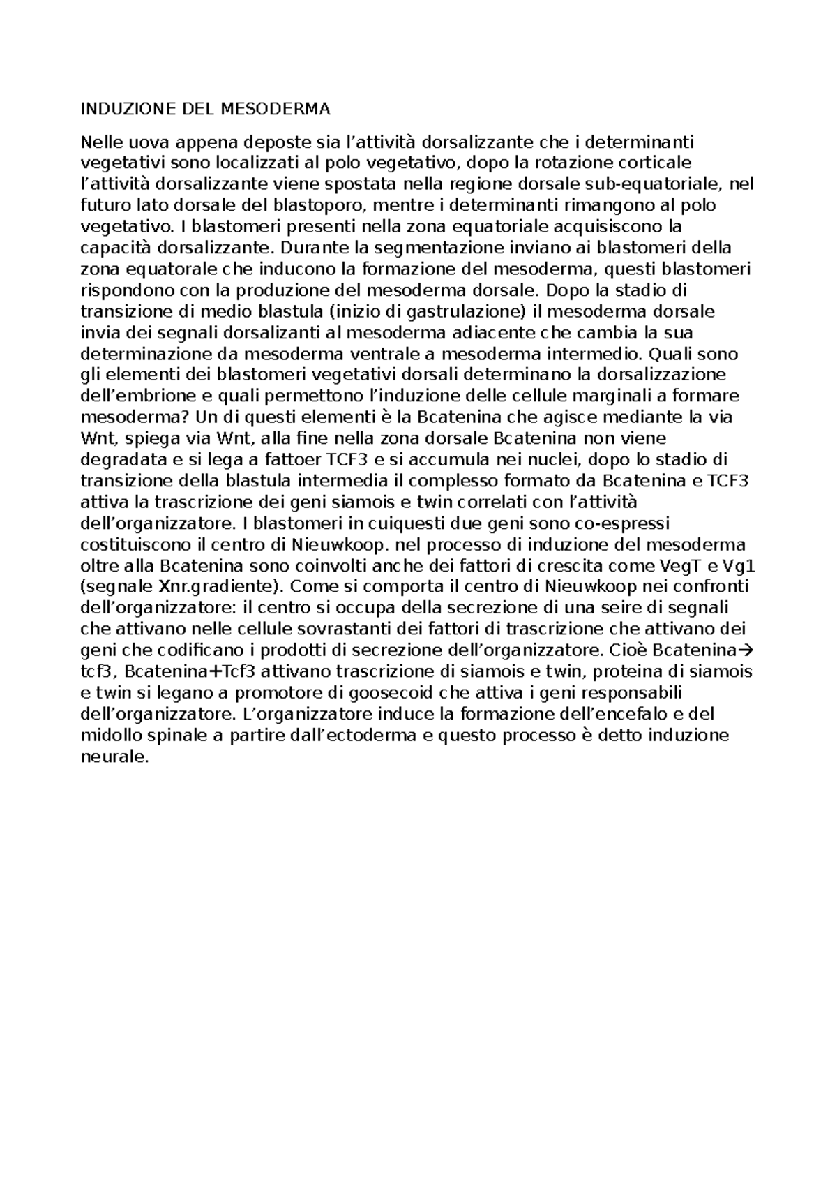 Induzione DEL Mesoderma - INDUZIONE DEL MESODERMA Nelle uova appena ...