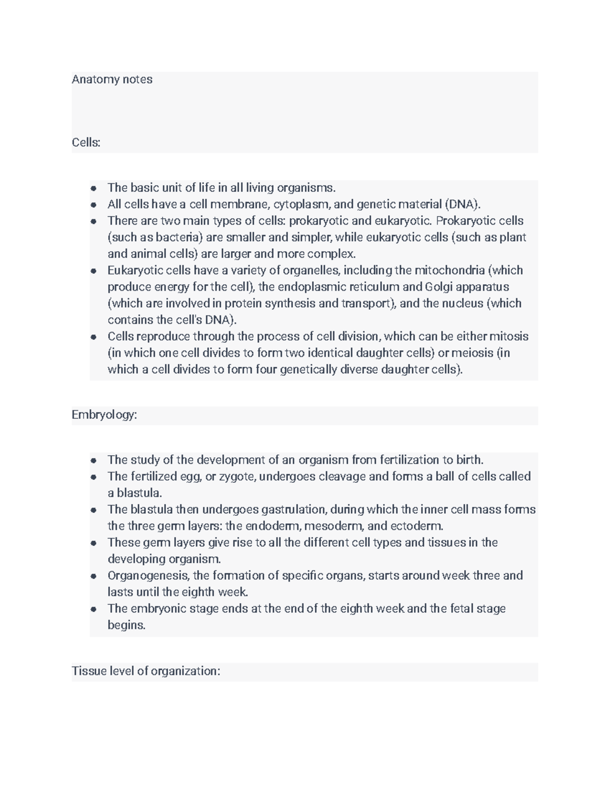 Kin 216 2-5 - Anatomy notes - Anatomy notes Cells: The basic unit of ...