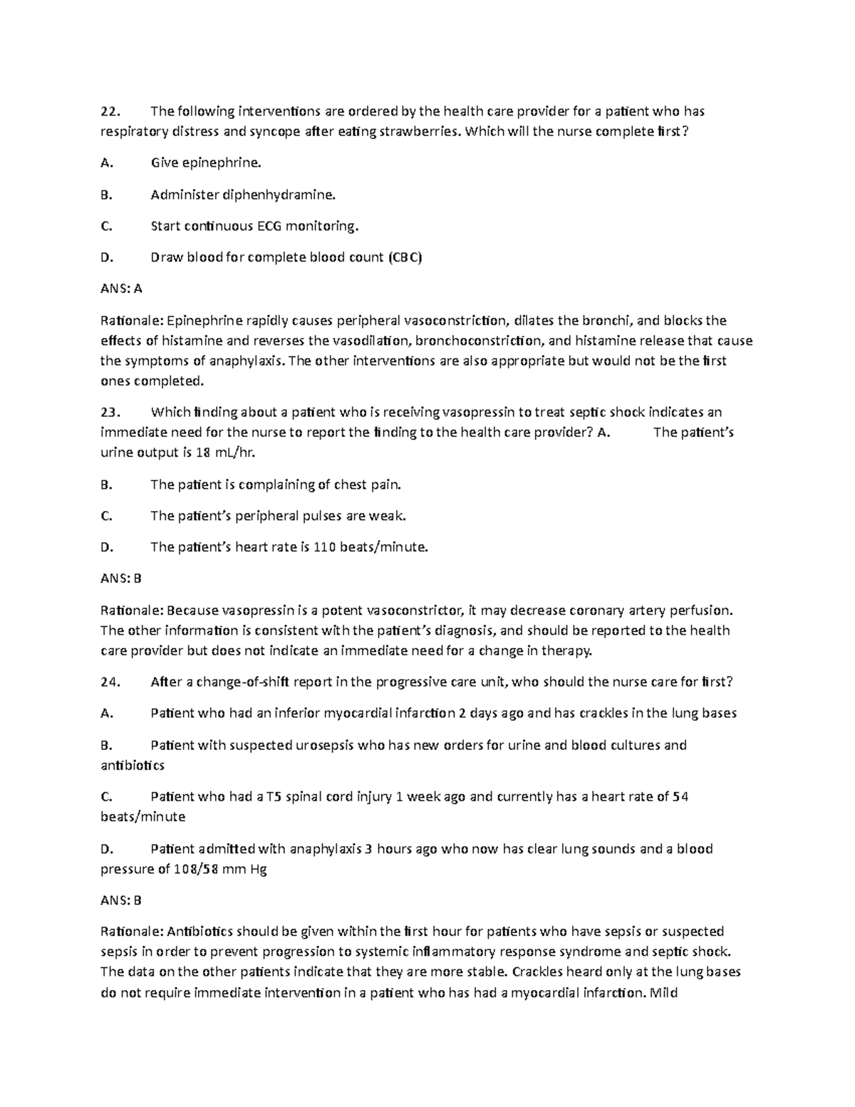 Practice questions part 4 - The following interventions are ordered by ...