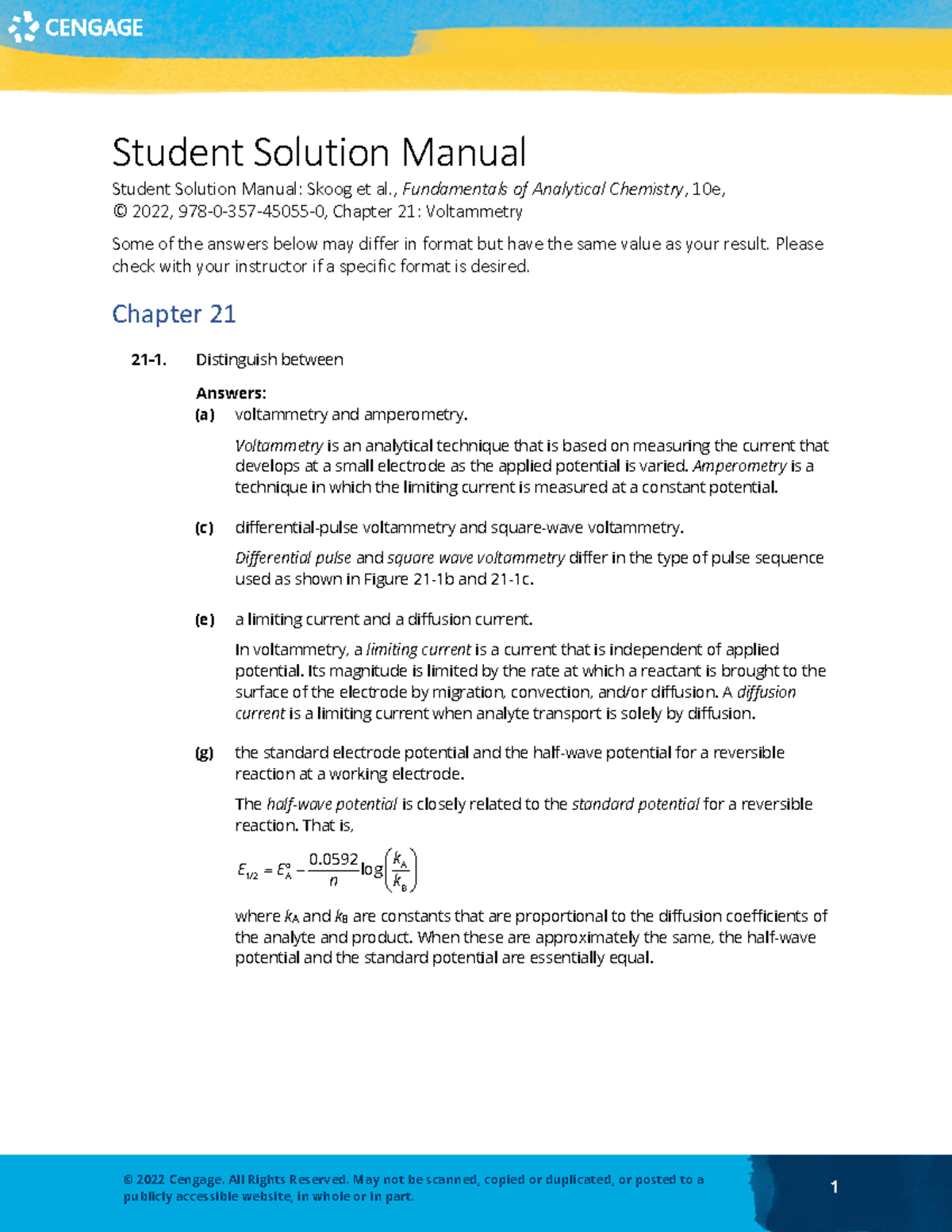 Skoog FAC 10e SSM Ch21 - PPT - © 2022 Cengage. All Rights Reserved. May ...