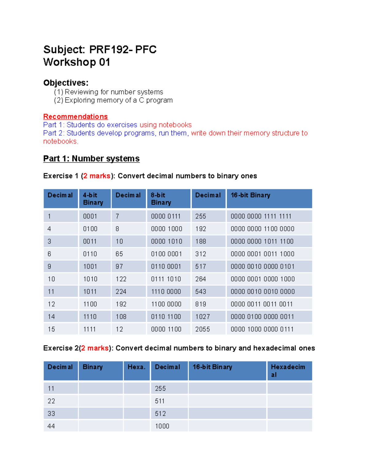 Workshop 01 - enjoy your learning - Subject: PRF192- PFC Workshop 01 Objectives: (1) Reviewing ...
