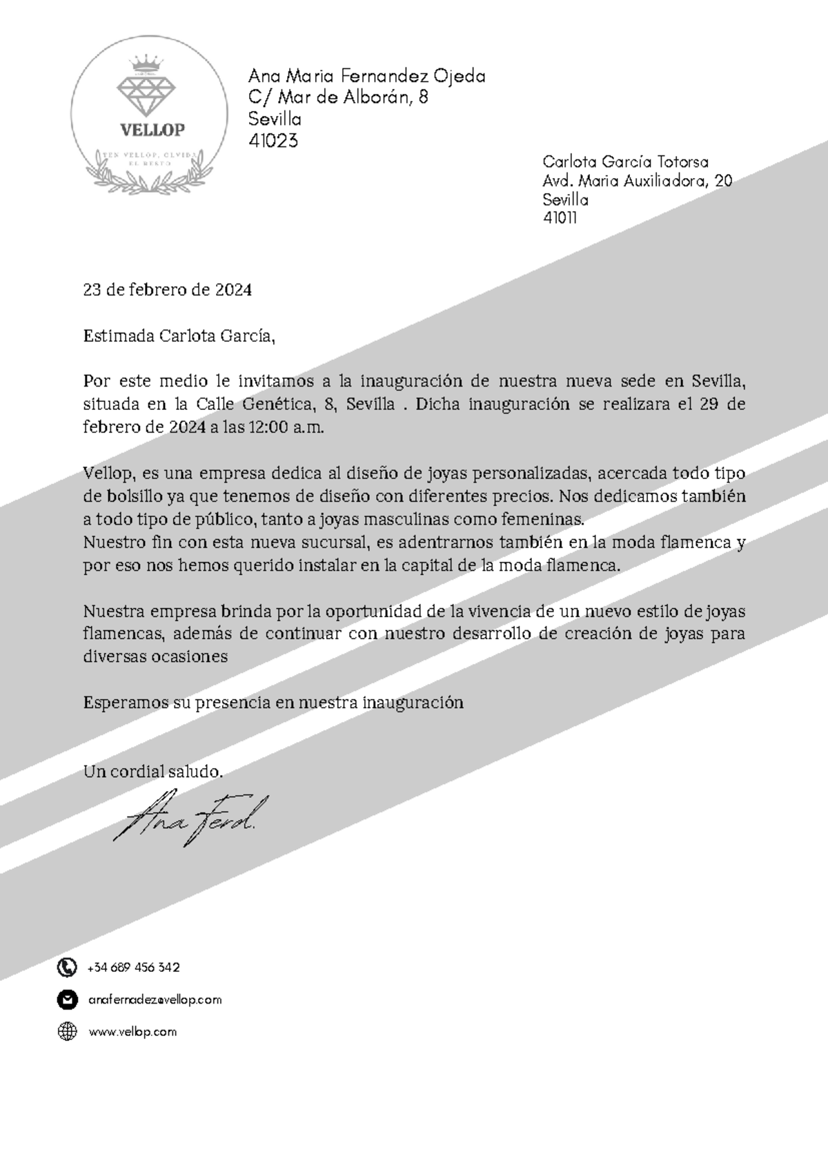 Carta Comercial - 23 de febrero de 2024 Estimada Carlota García, Por ...