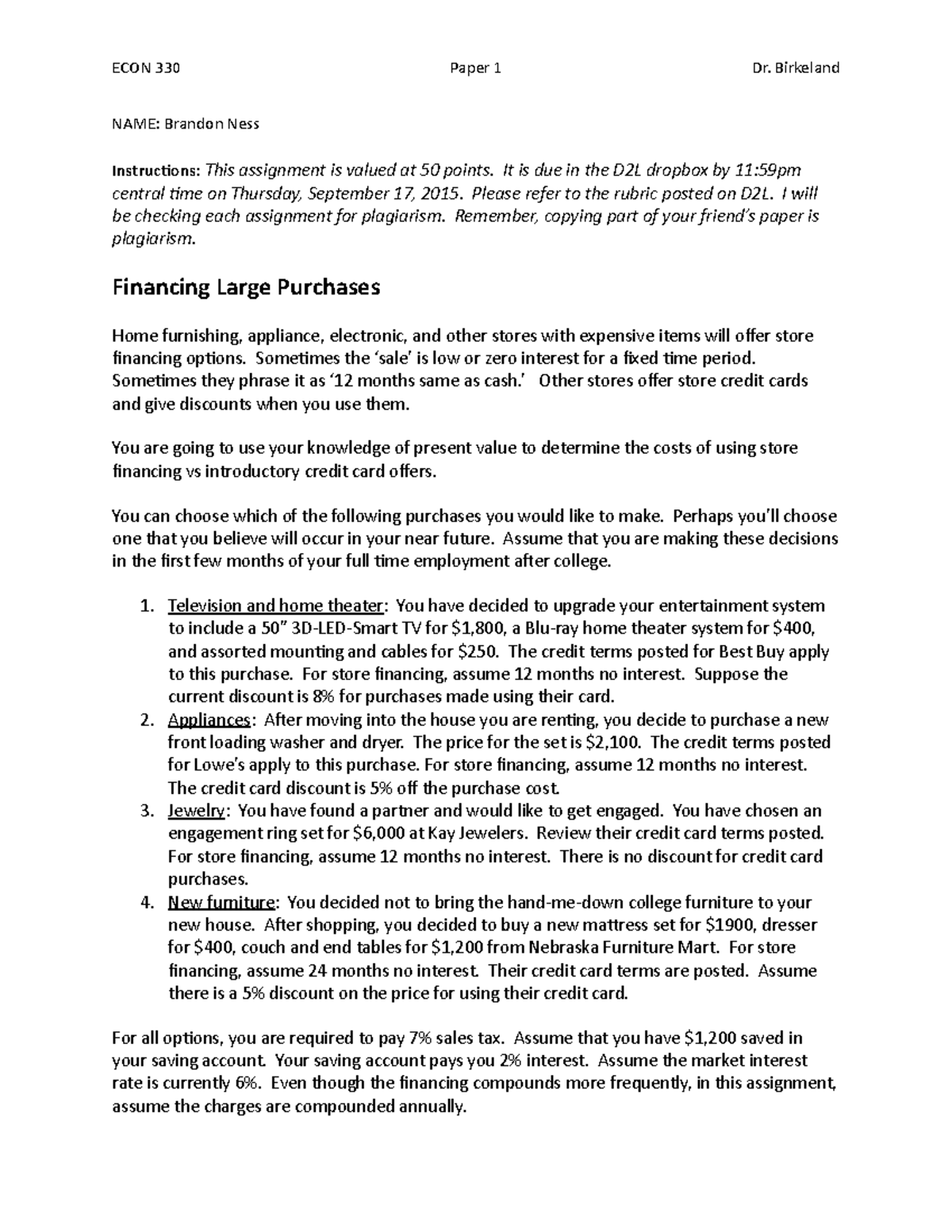 ECON+paper+1+F15 - Homework assignment. Professor was Dr. Birkeland ...