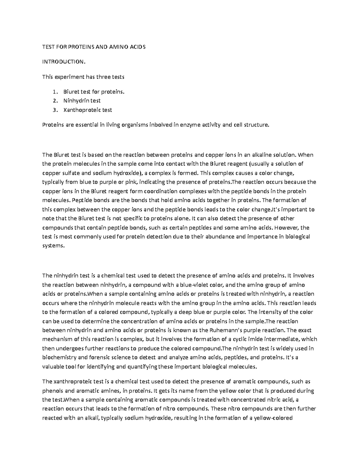 Test for proteins-WPS Office - TEST FOR PROTEINS AND AMINO ACIDS ...