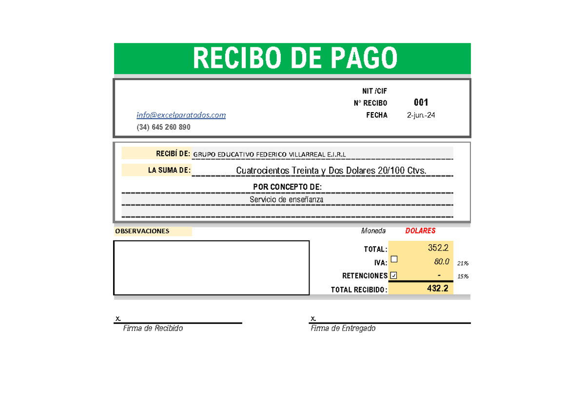 Pagare Nº-001 - almd sps - Epidemiologia y Salud Publica - RECIBO DE PAGO NIT /CIF N° RECIBO 001 ...
