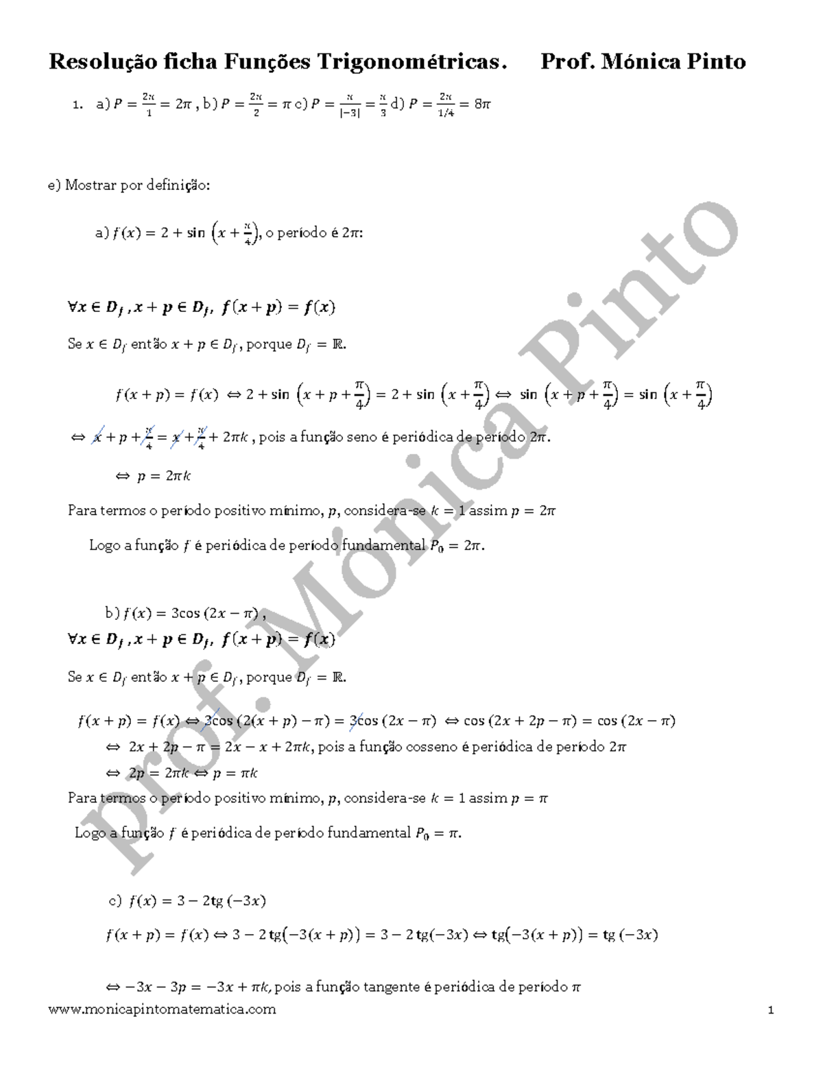 Funcoes Trigonometricas Resolução Resolução Ficha Funções
