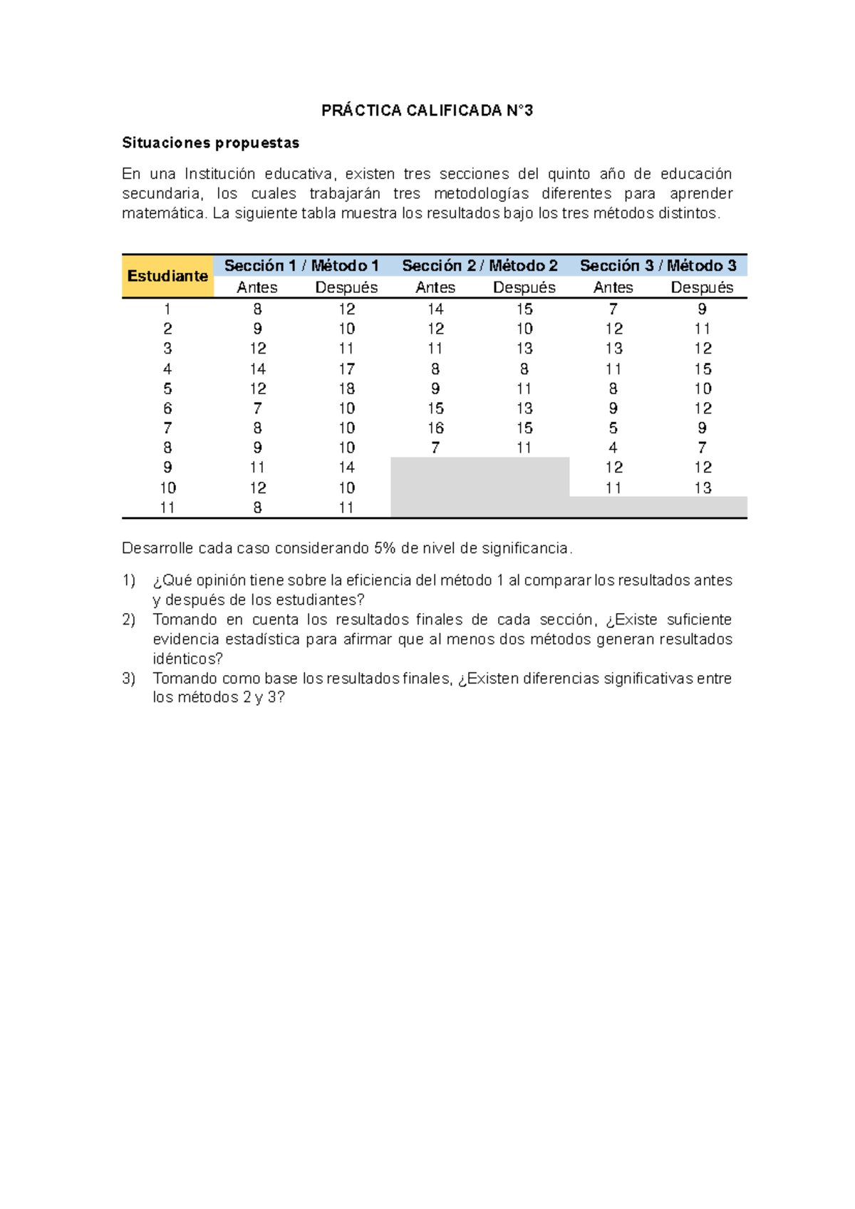 Preguntas Estadística Inferencial - Remoto - PRÁCTICA CALIFICADA N° Situaciones propuestas En ...