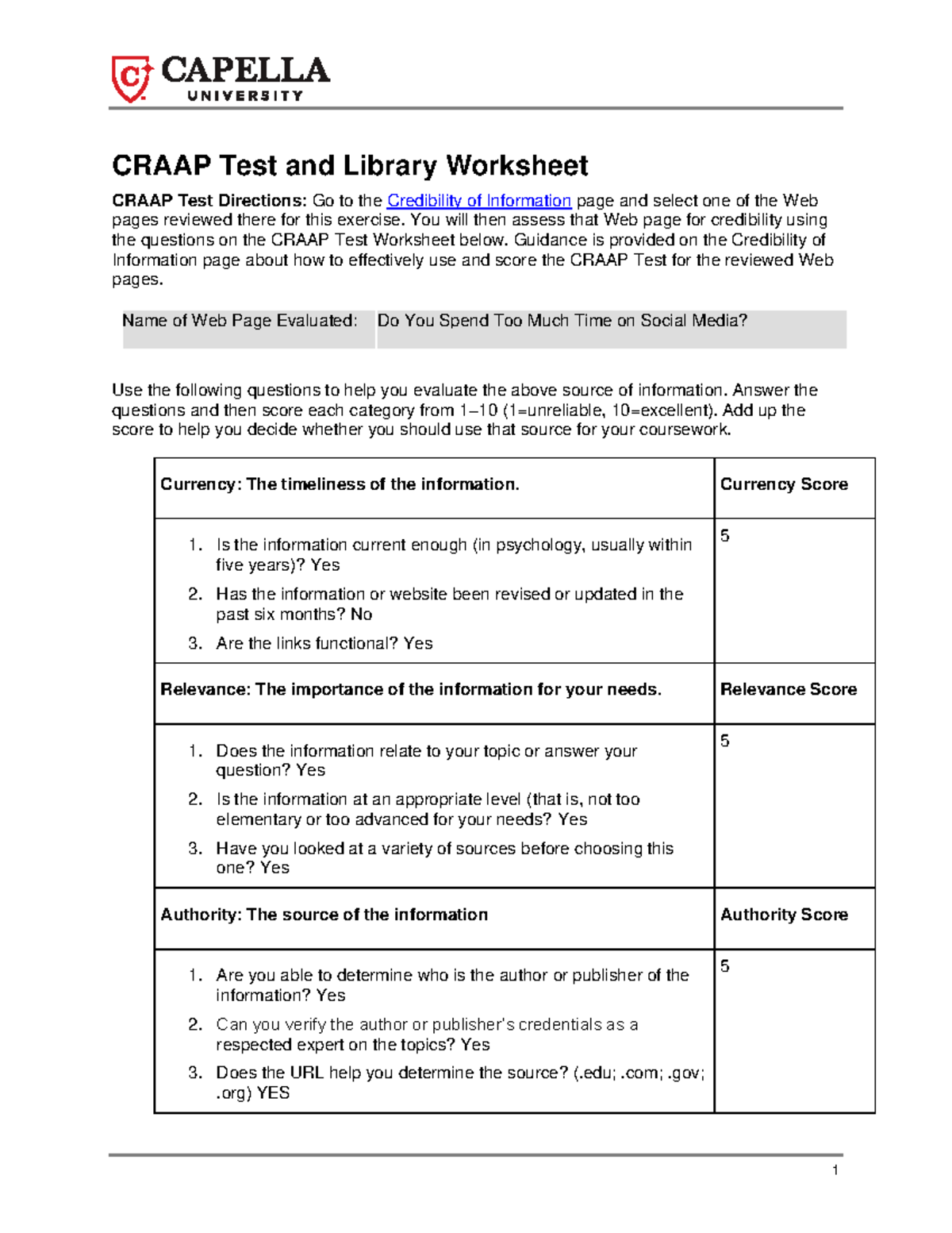 Cf craap test library worksheet - CRAAP Test and Library Worksheet ...