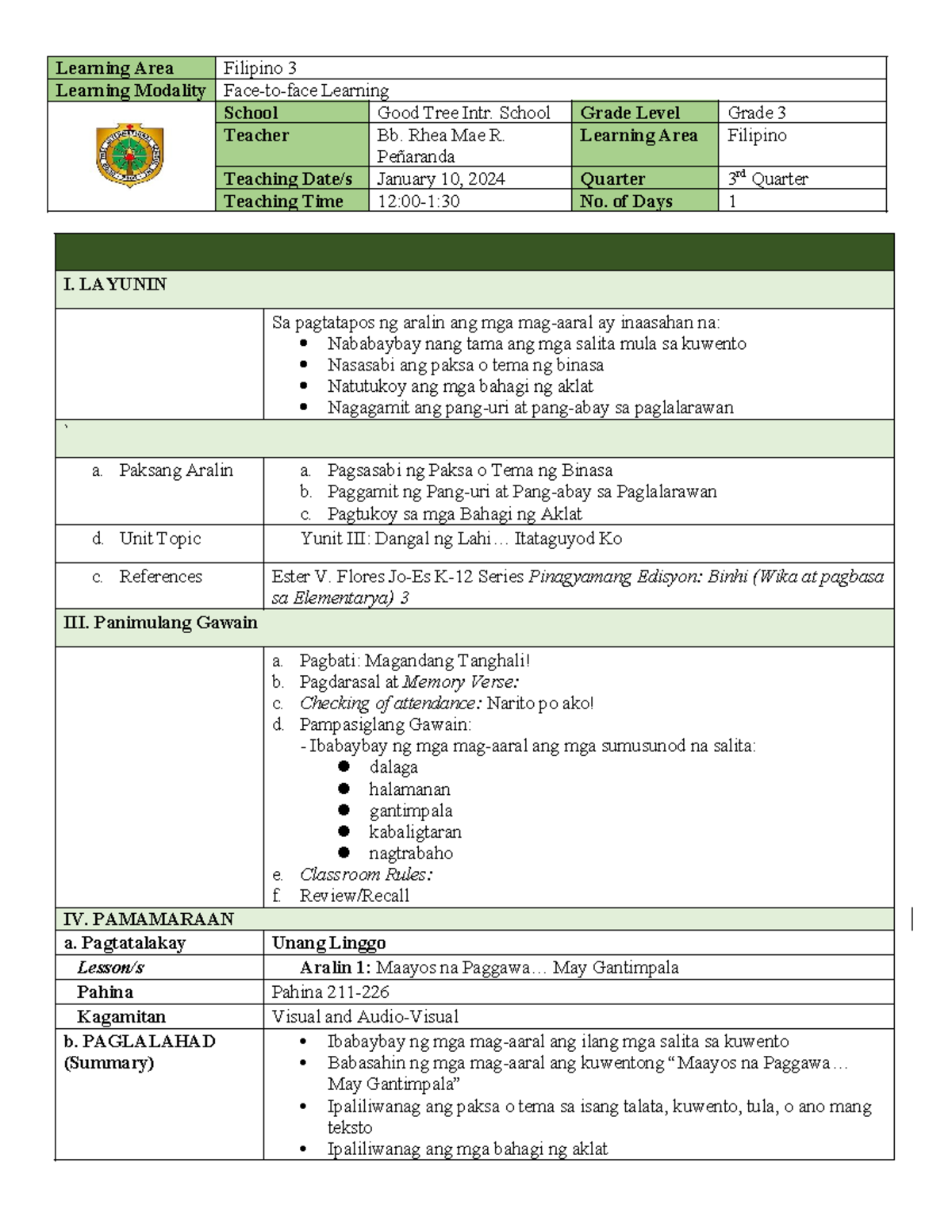 Filipino 3-Q3-W1 - Lesson Planning - Learning Area Filipino 3 Learning ...