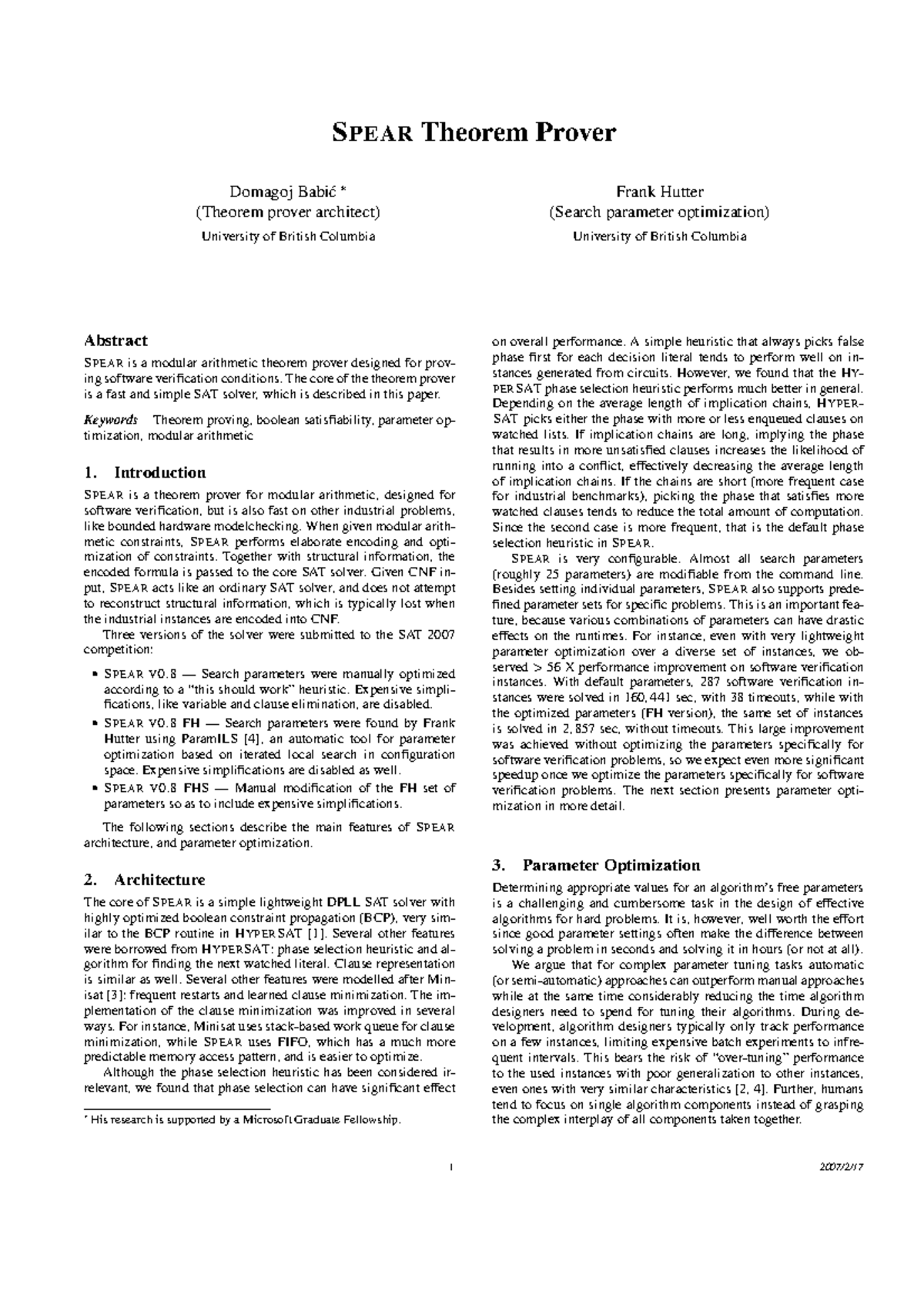 Spear Theorem Prover Satzilla 2007 A New And Improved Algorithm