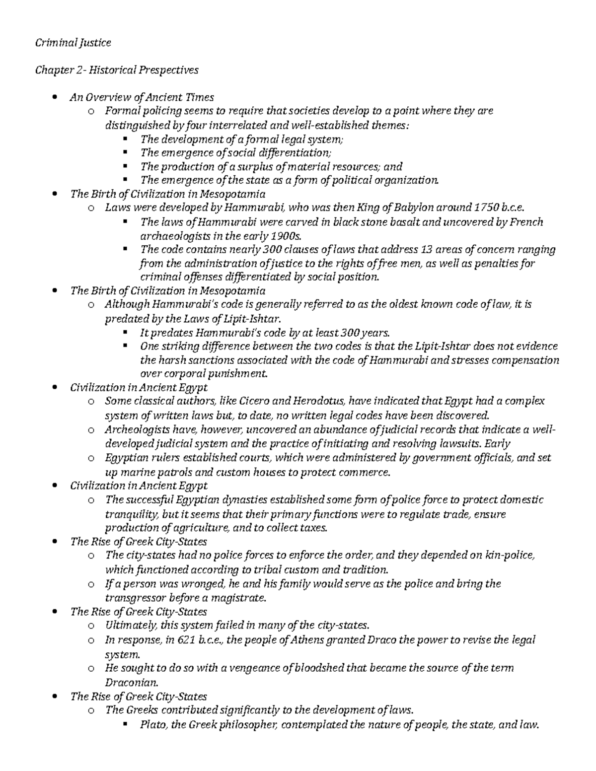 Intro crj 2000 chapter 2 - Criminal Justice Chapter 2- Historical ...