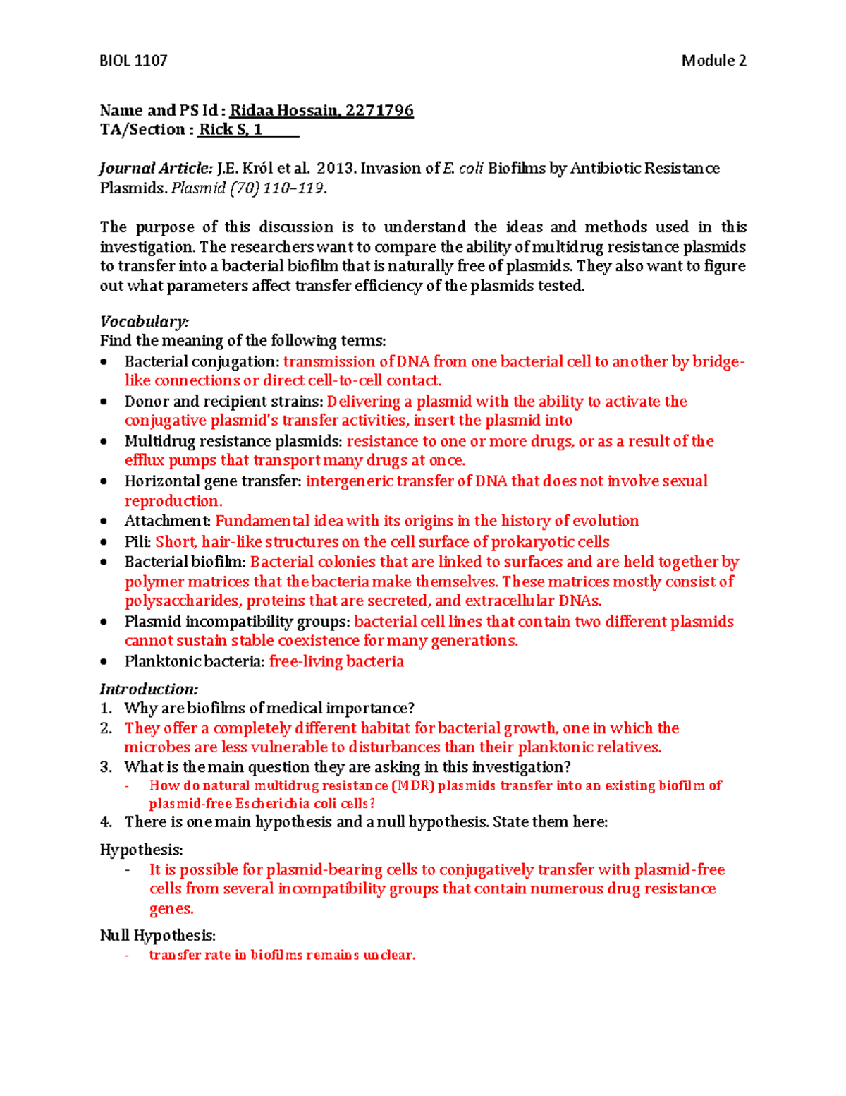 Mod2 Article Reflection Questions - BIOL 1107 Module 2 Name and PS Id ...