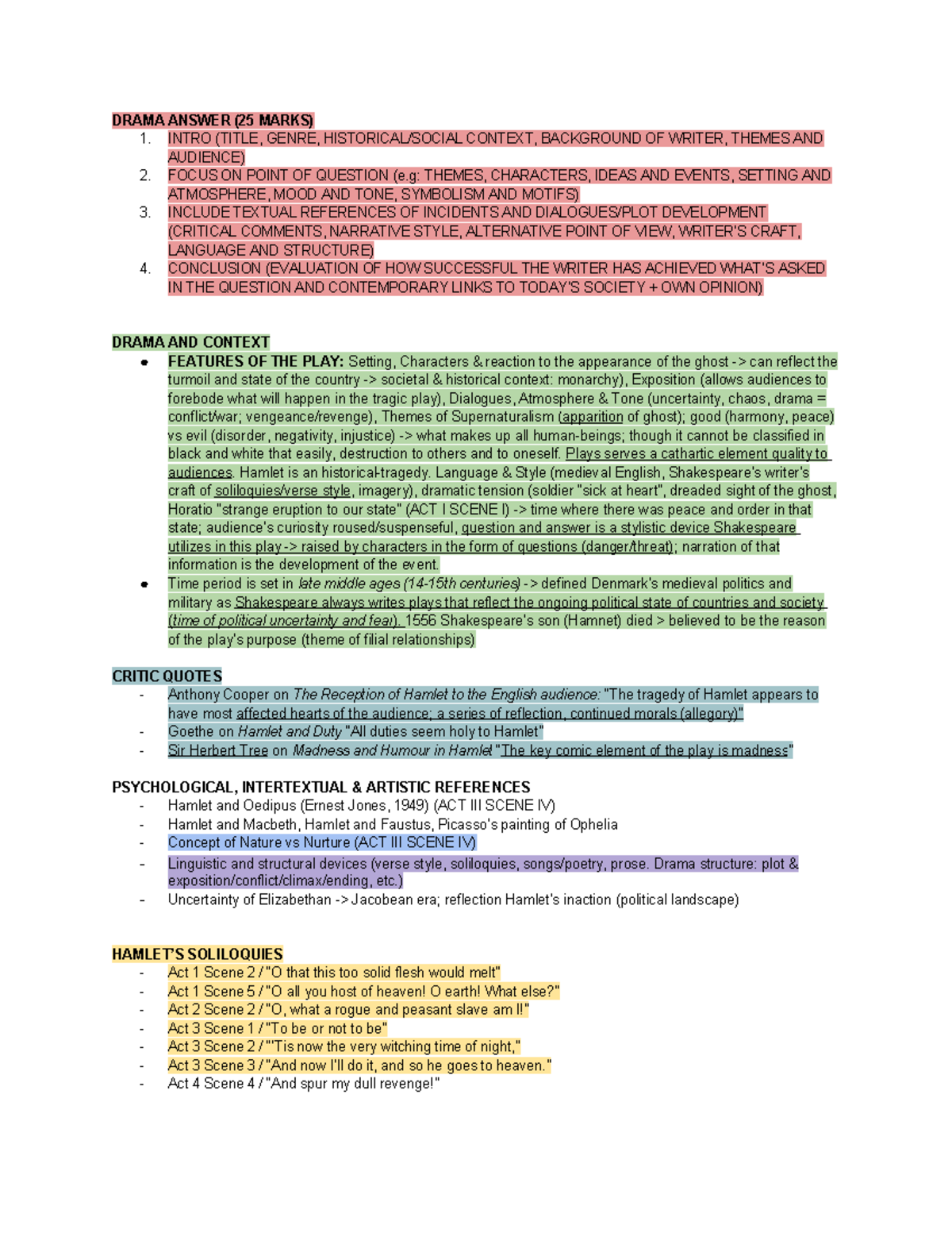 Edexcel GCE Advanced Level (Y2) - English Literature U4. Hamlet by ...