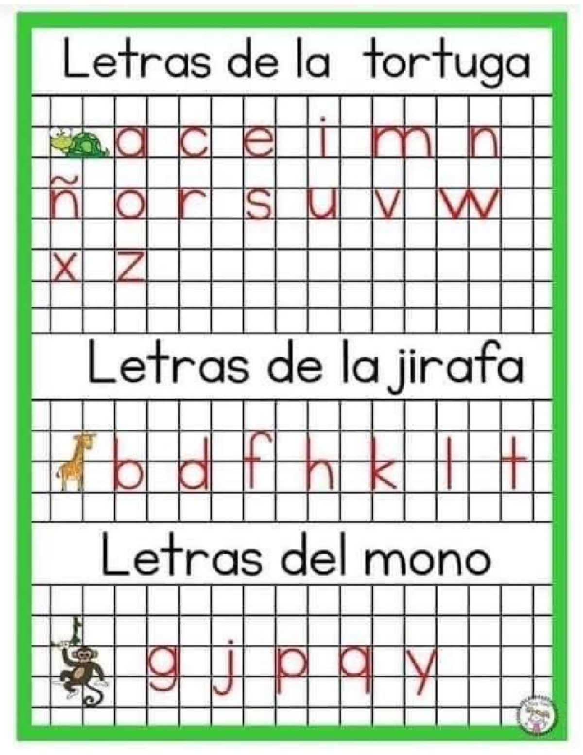 Letras de la tortuga, jirafa y mono - Español - Letras de la tortuga C ...