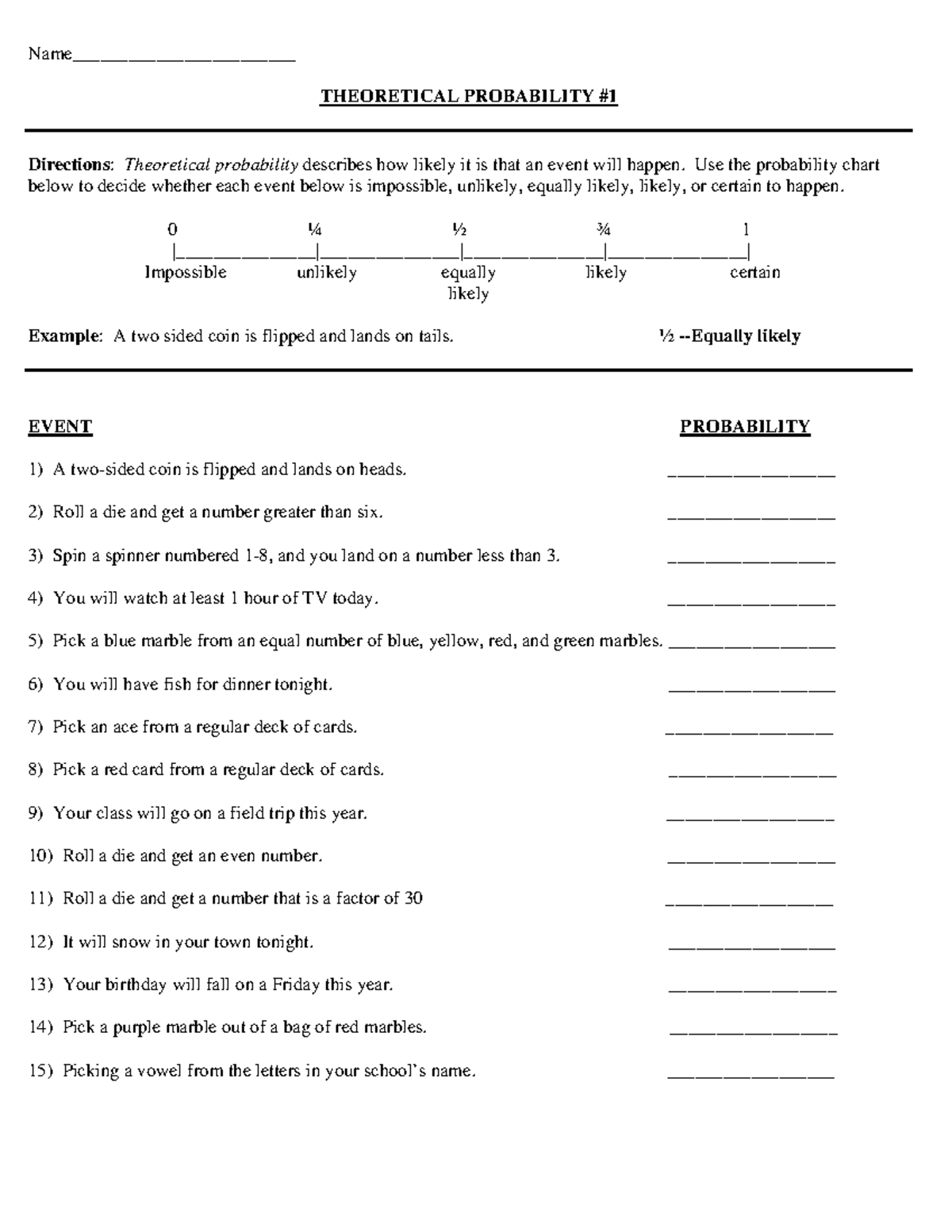 Theoretical Probability Worksheet 1 - Name ...
