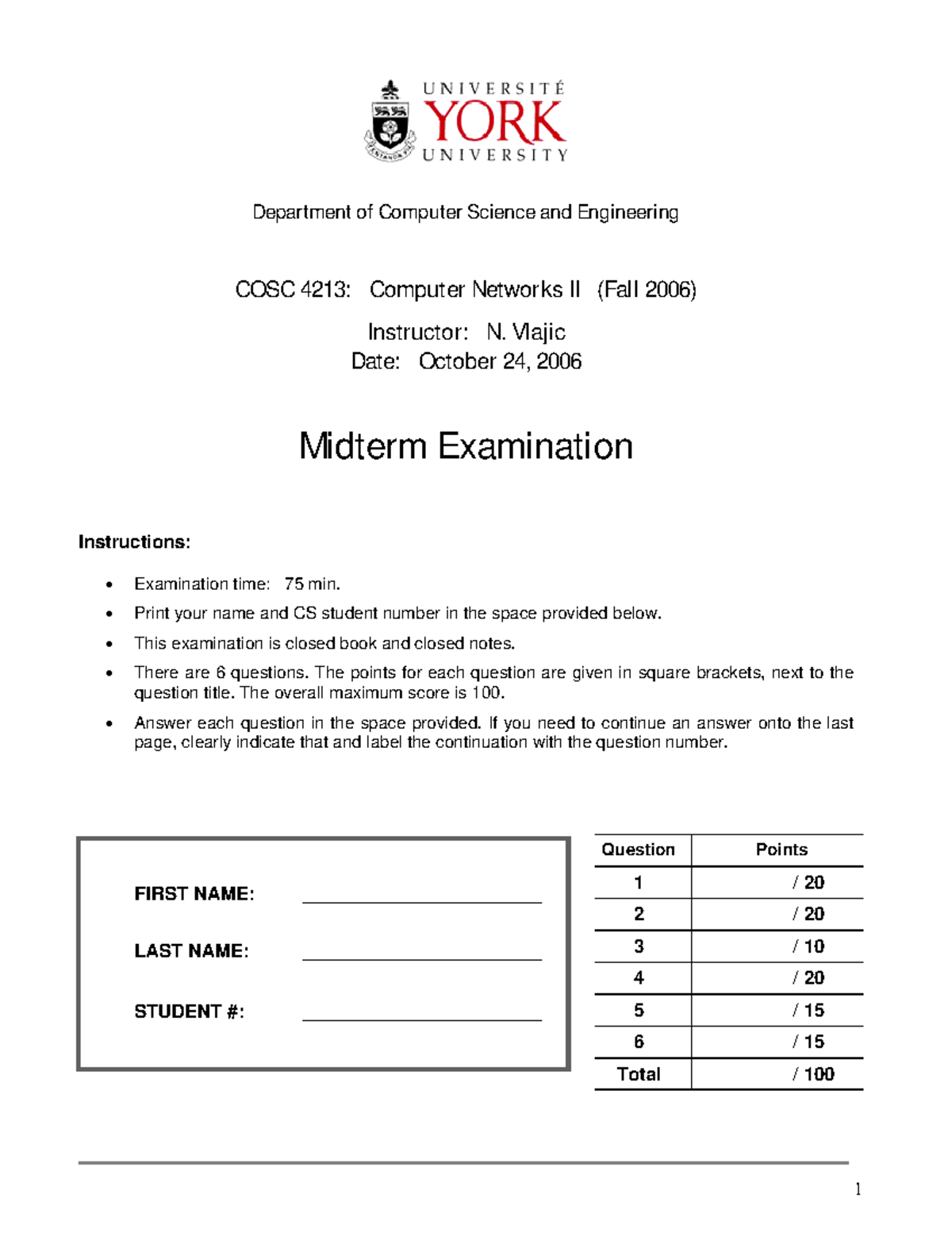 Cse3214 Midterm 2006 Solutions Department Of Computer Science And