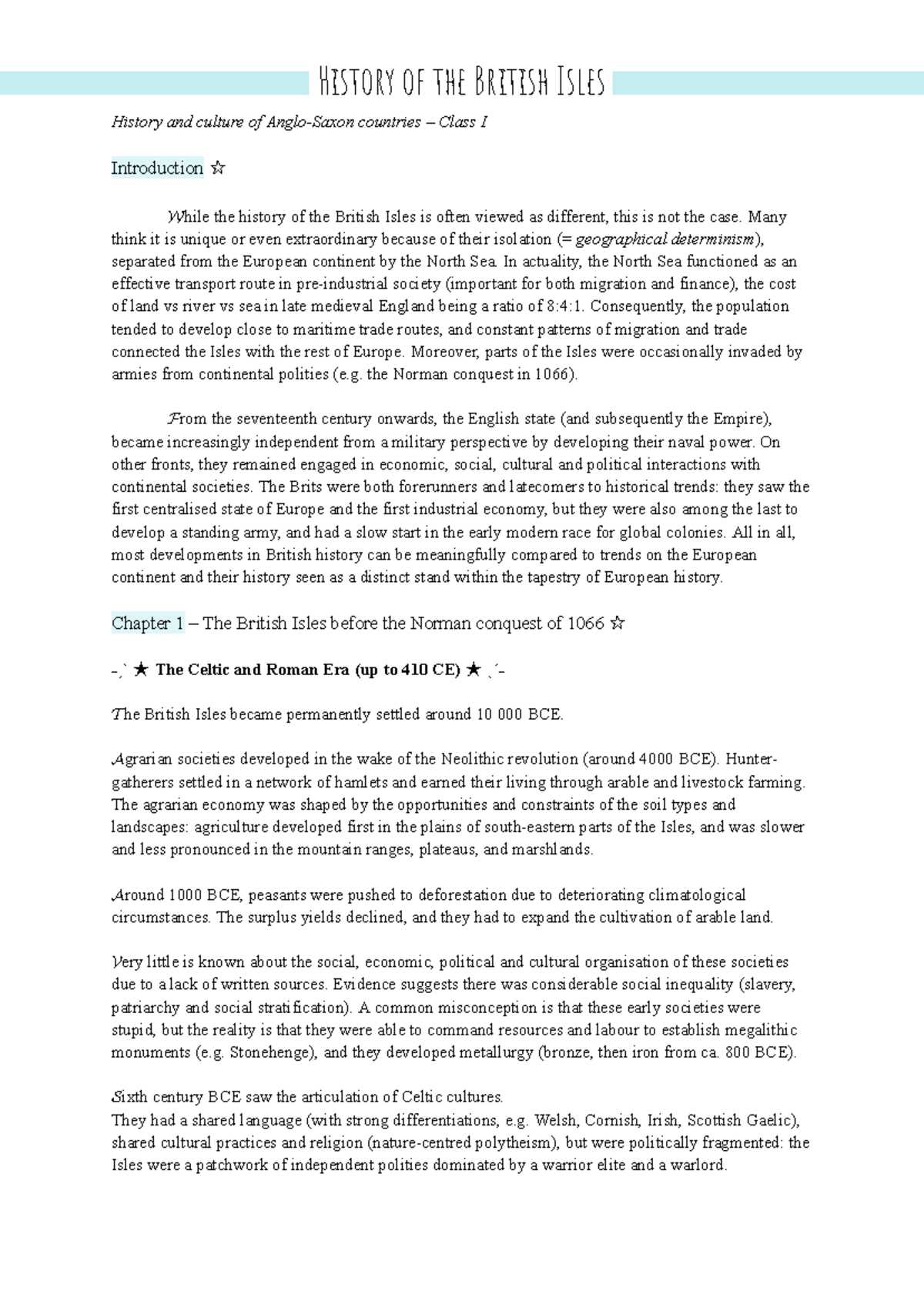 Intro + chapter 1 - History and culture of Anglo-Saxon countries ...