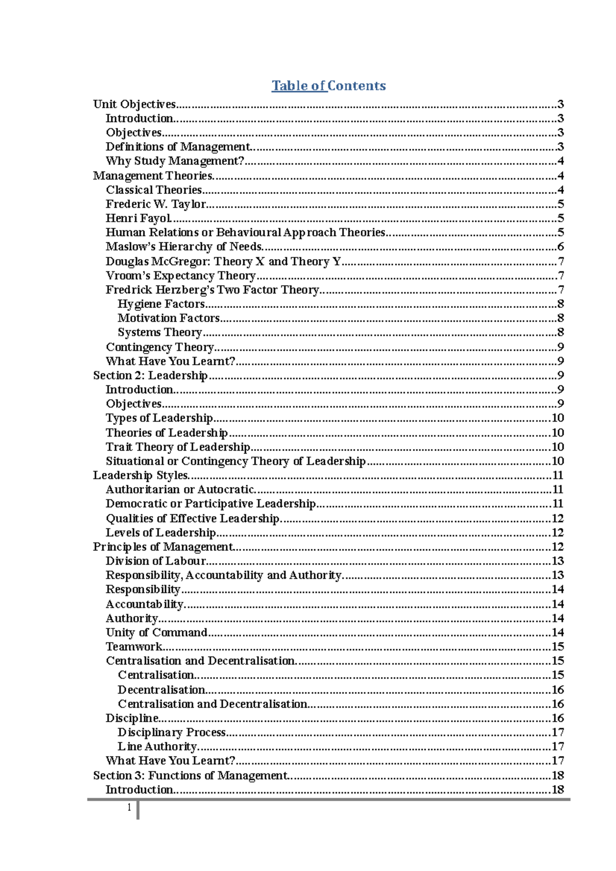 Amref Management - 2nd - Table of Contents Unit - Studocu