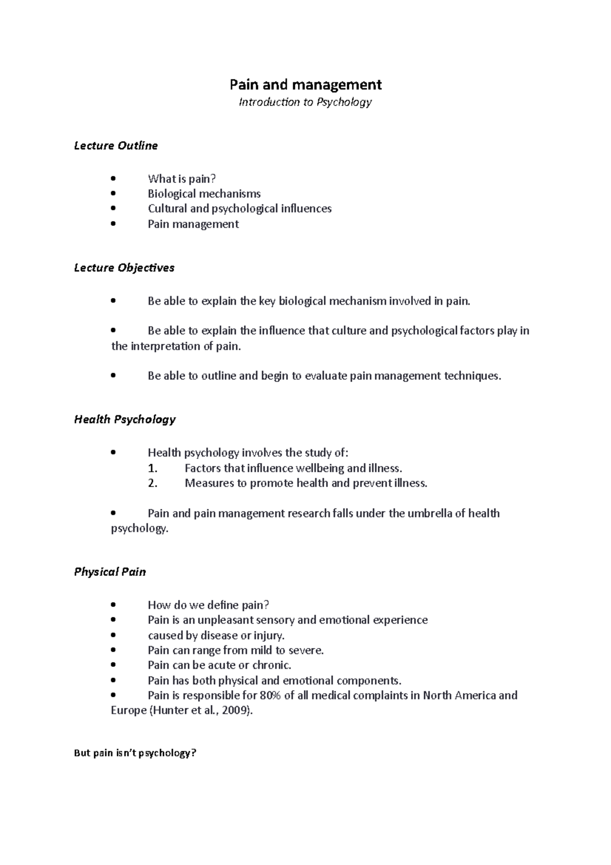 Pain and Management - Pain and management Introduction to Psychology ...