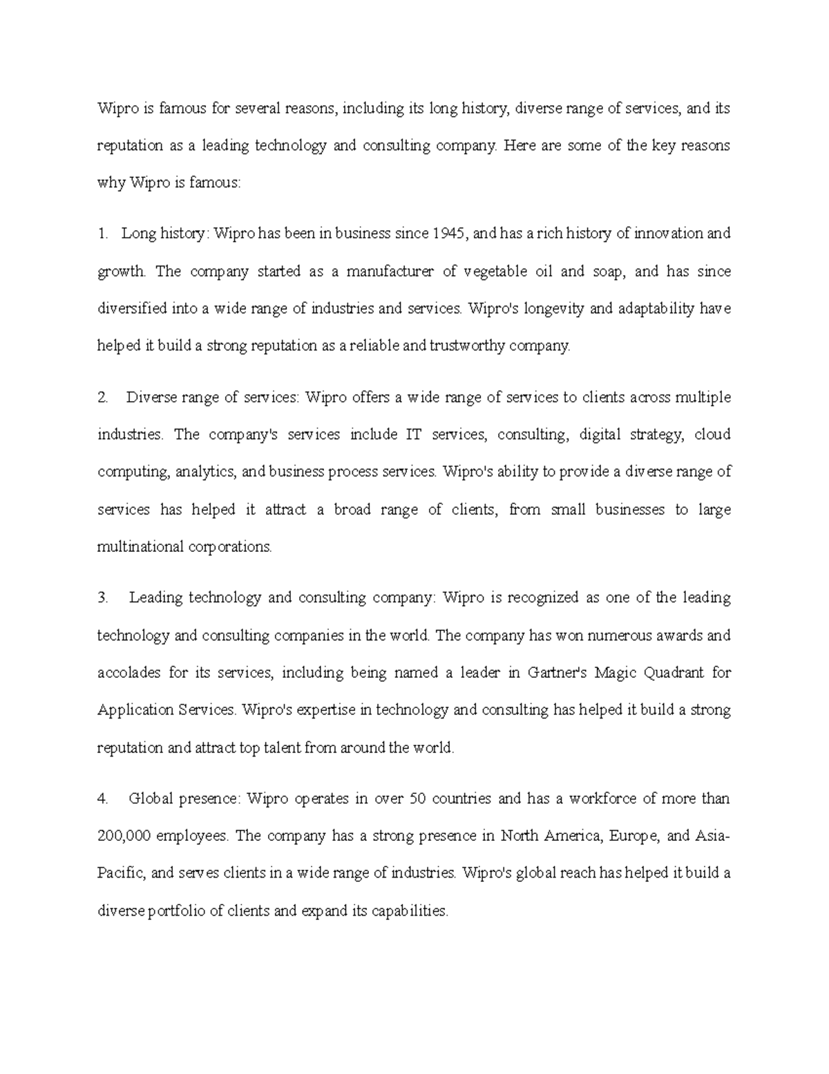 Wipro file 4 - Wipro is famous for several reasons, including its long ...