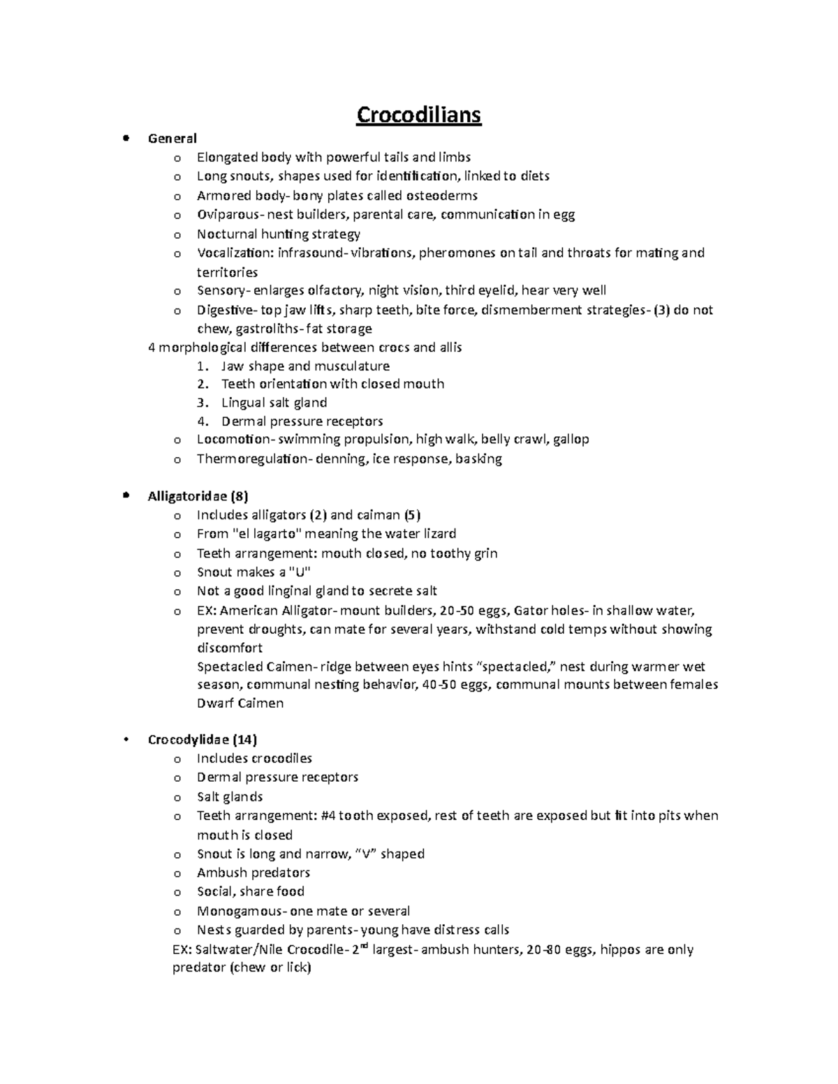 Reptile Concept Maps - Crocodilians General o Elongated body with ...