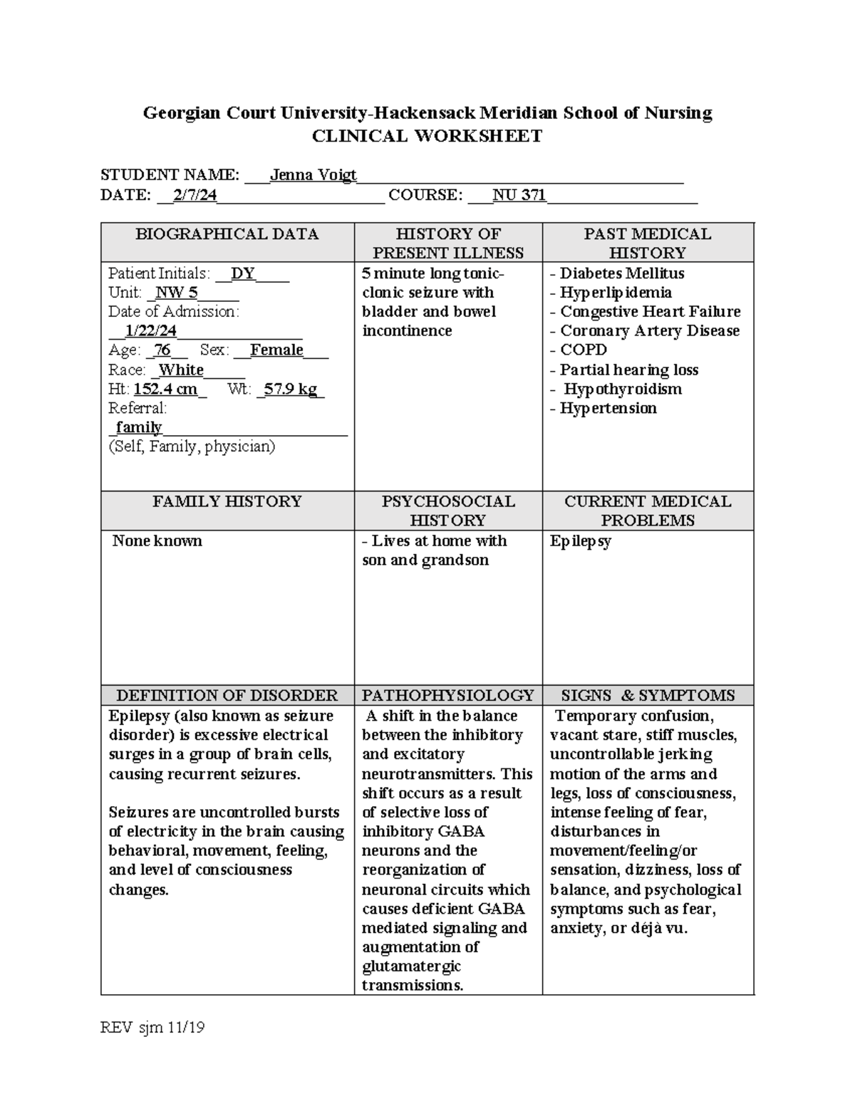 2:7 care plan - Georgian Court University-Hackensack Meridian School of ...