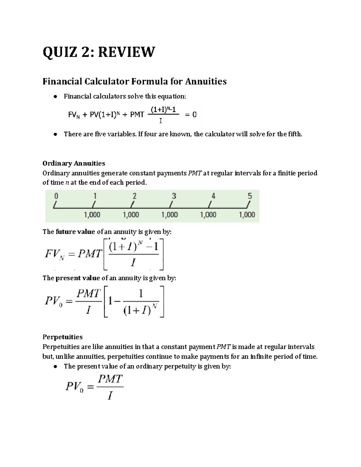 QUIZ 2 Review - QUIZ 2: REVIEW Financial Calculator Formula for ...