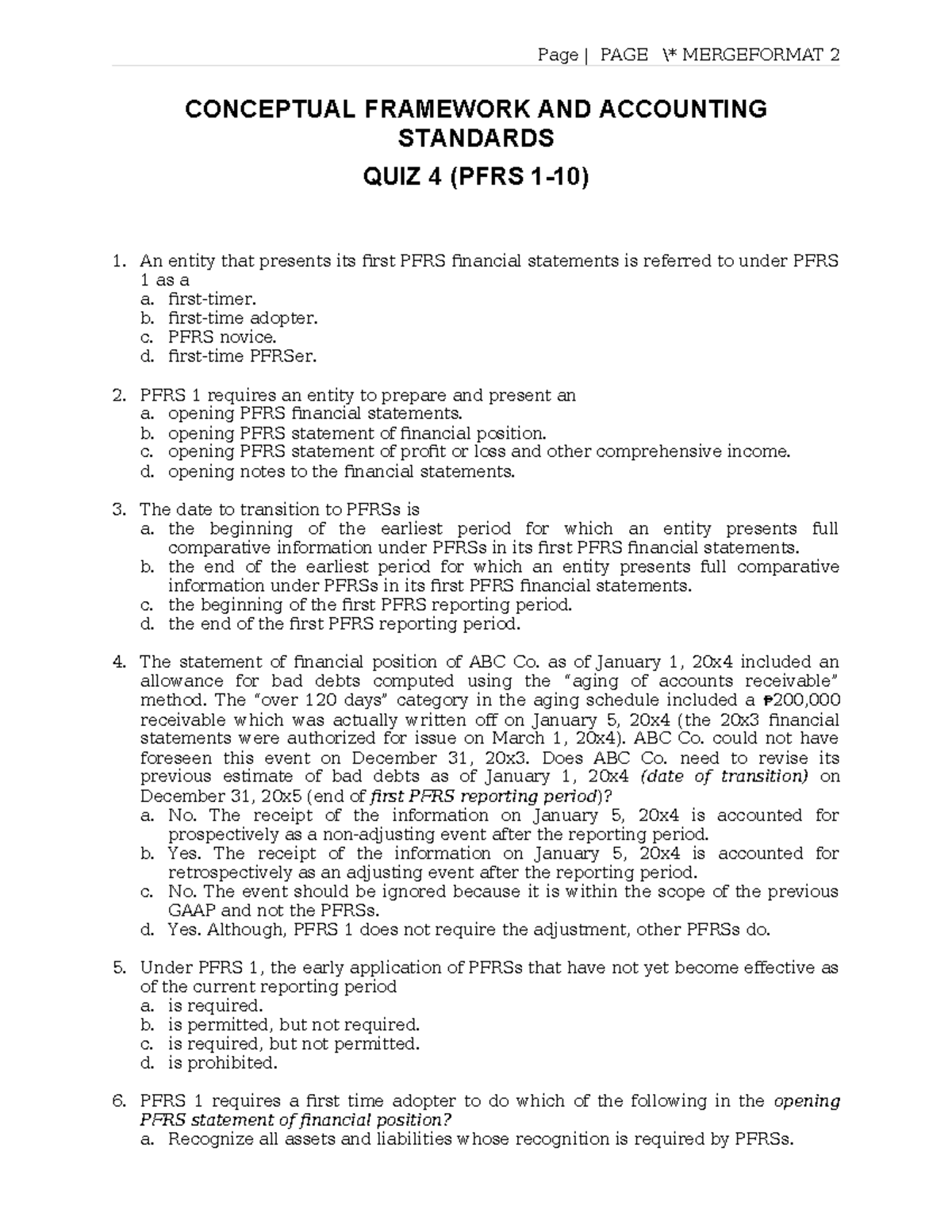 CFAS QUIZ - Snnsnsnahha - CONCEPTUAL FRAMEWORK AND ACCOUNTING STANDARDS ...
