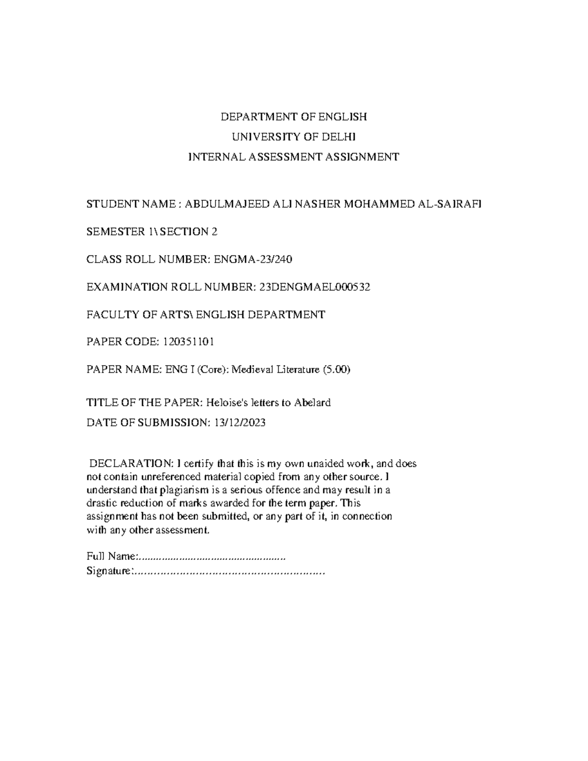 Abdulmajeed ALI Nasher Mohammed AL- Sarafi 120351101 - DEPARTMENT OF ...