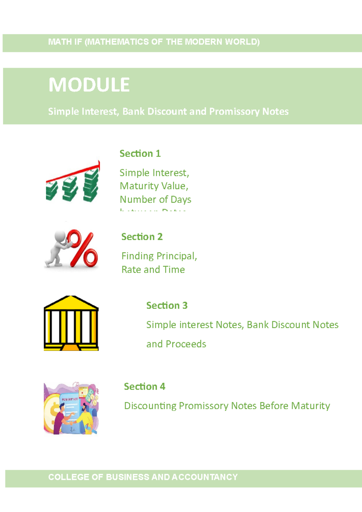 Module 1 Simple Interest Bank Discount and Promissiory Notes - MATH IF ...