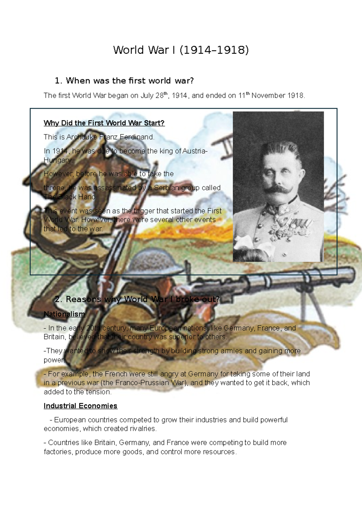 Grade 8 History Term 4 - World War I (1914–1918) 1. When was the first ...