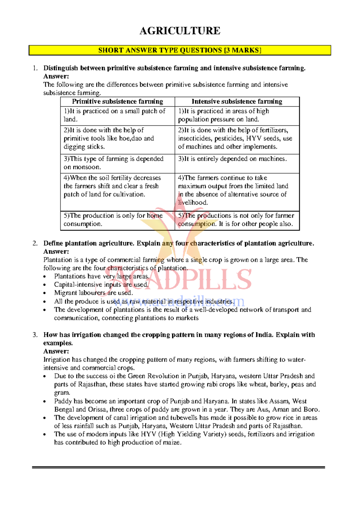 Agriculture most important questions - AGRICULTURE SHORT ANSWER TYPE ...