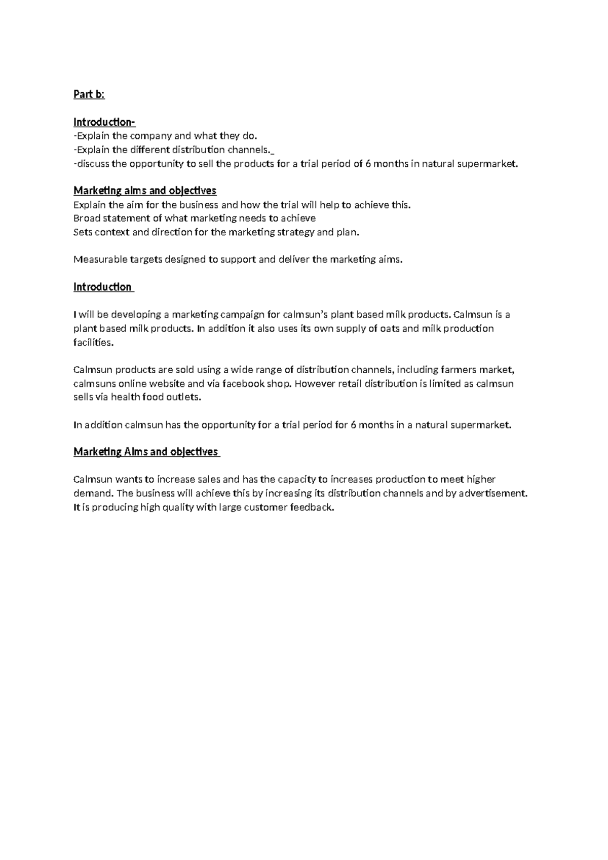 Unit 2 Part B lay out - Part b: Introduction-Explain the company and ...