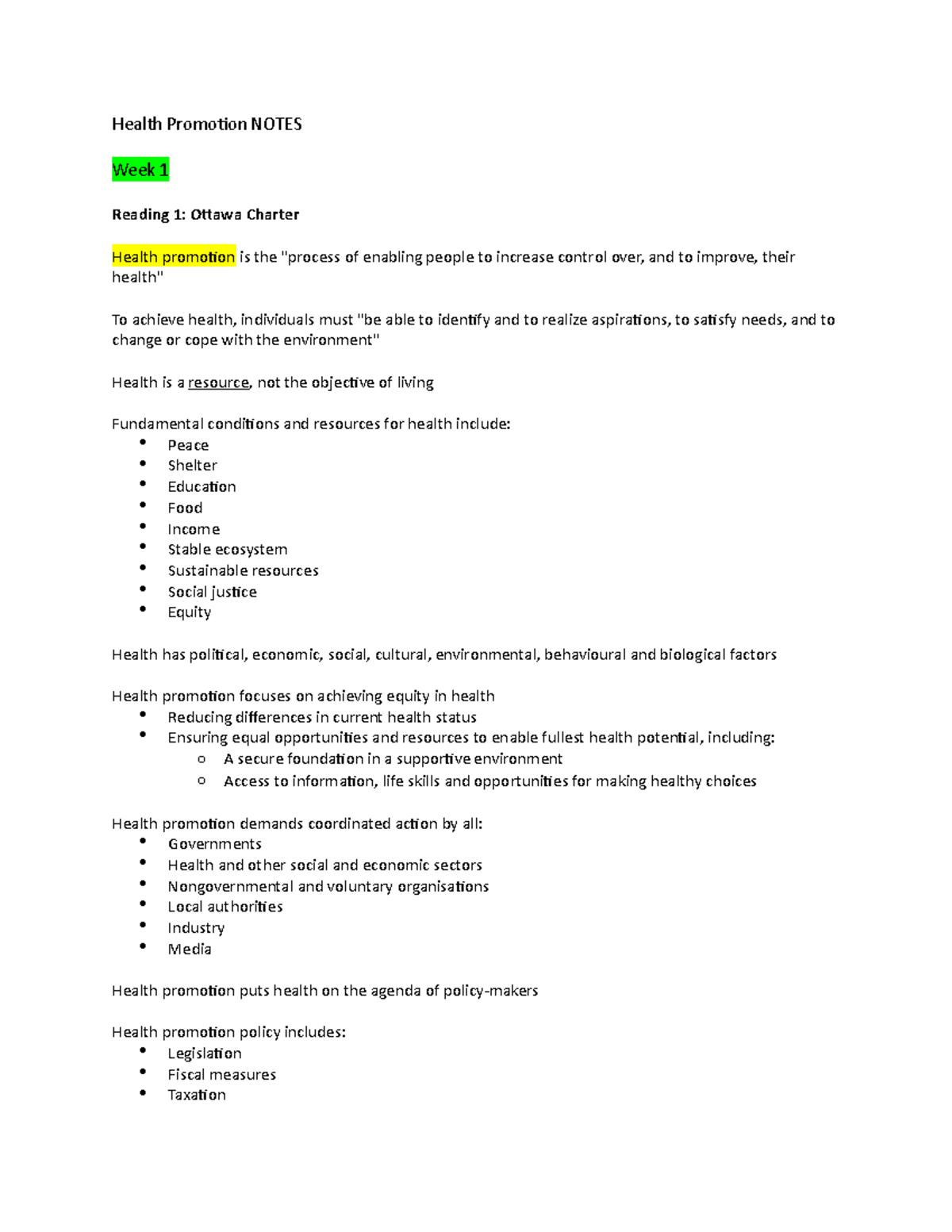 Health Promotion Principles and Practice (SCOM3033) Full Course Notes ...