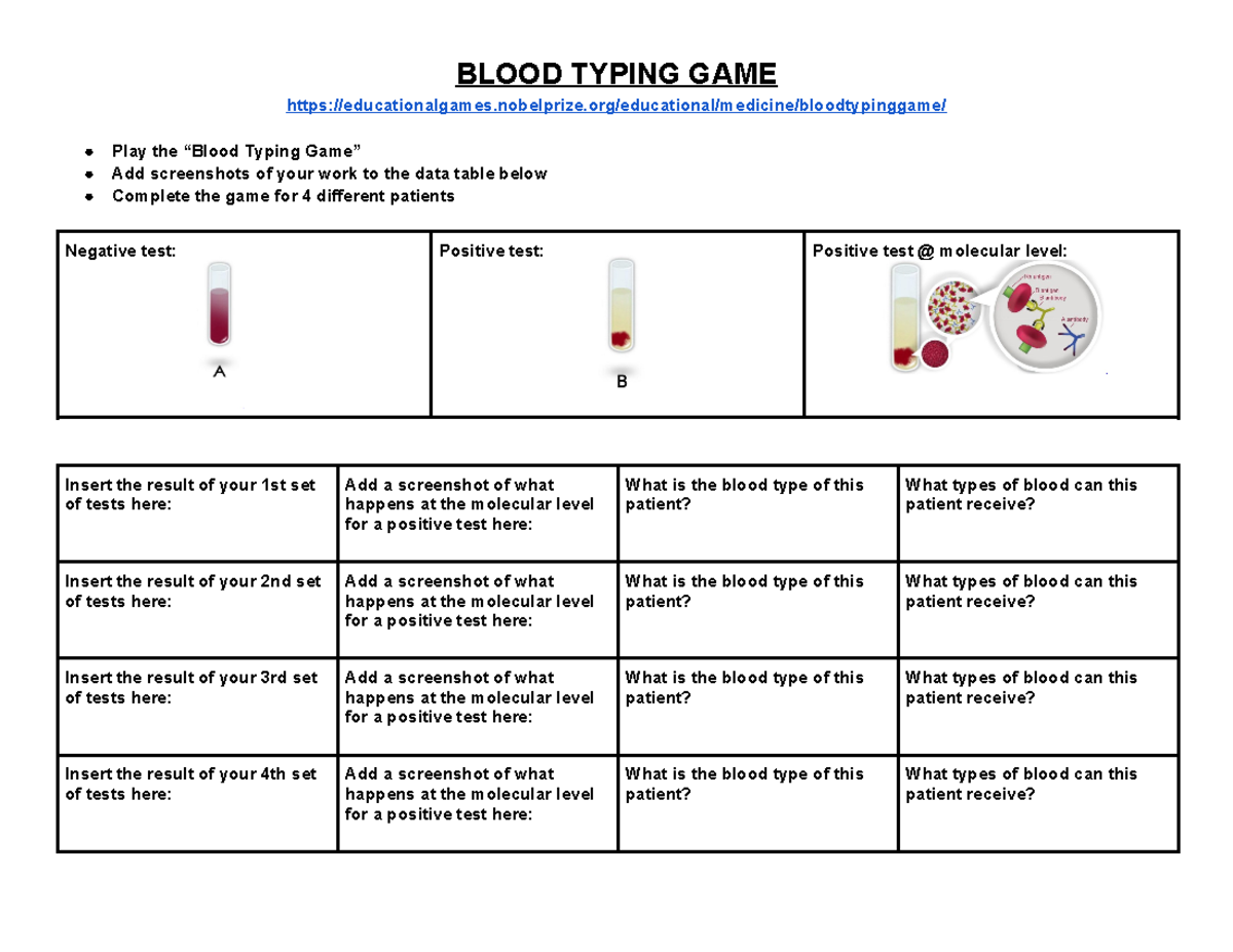 Blood Typing GAME - iasdfasdfasdfasdfasd - BLOOD TYPING GAME - Studocu
