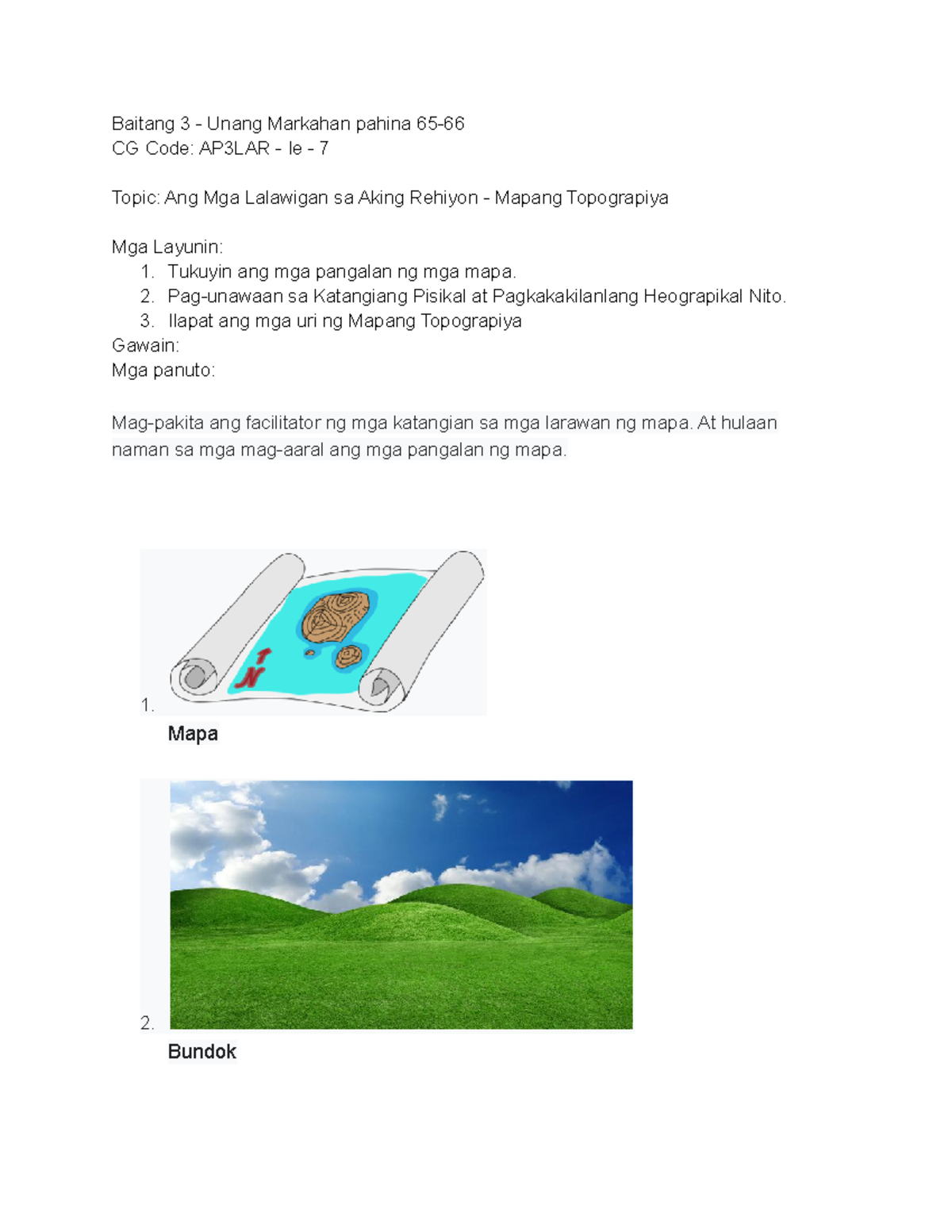 Revised Mapang Topograpiya - Baitang 3 - Unang Markahan pahina 65- CG ...