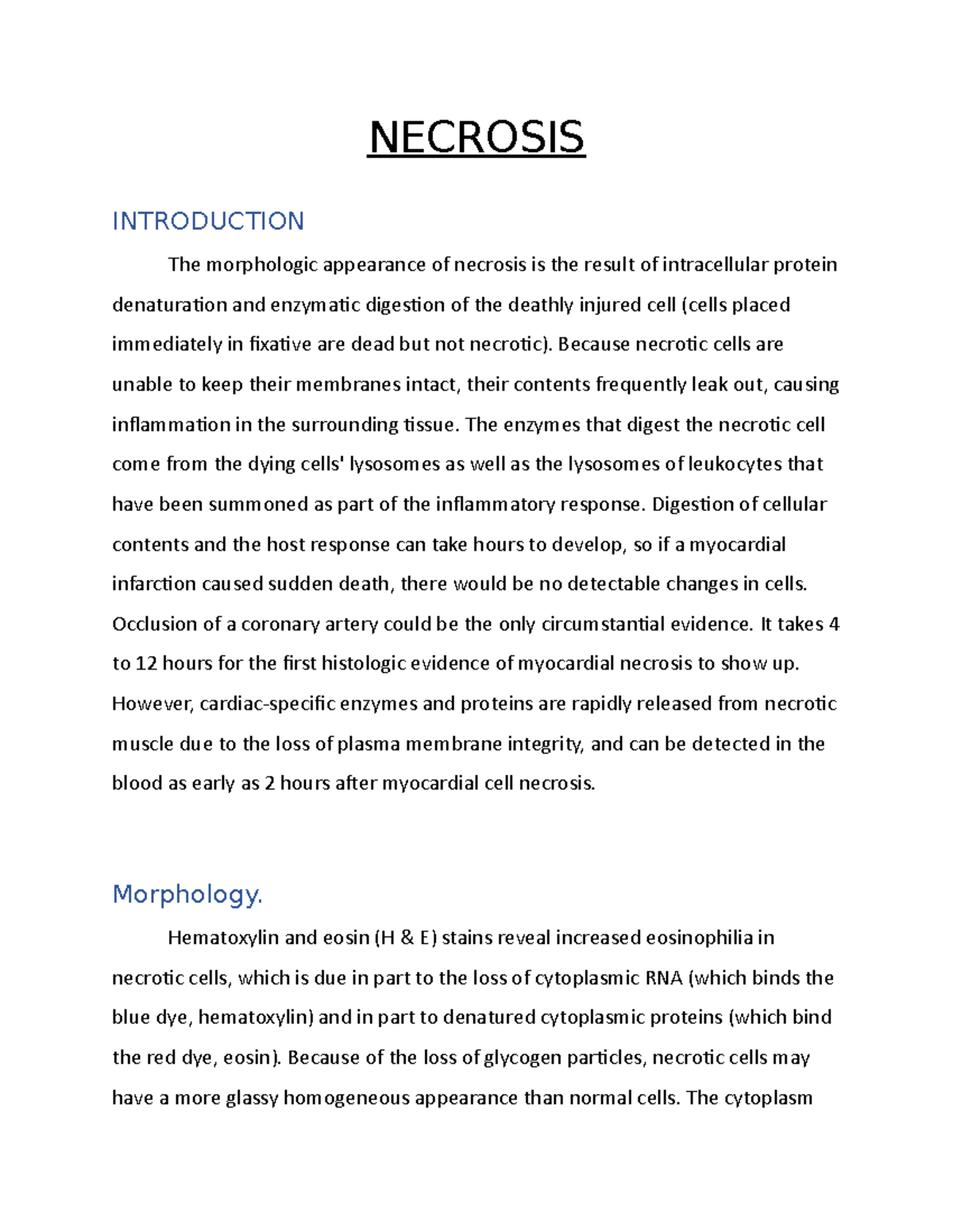 Brief NOTE ON Necrosis - Lecture notes 5-7 - NECROSIS INTRODUCTION The ...