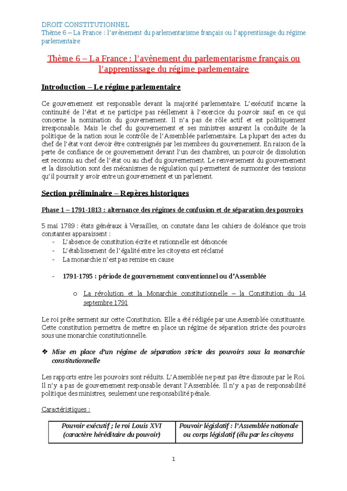 Theme 6 - La France : l’avènement du parlementarisme français ou l ...