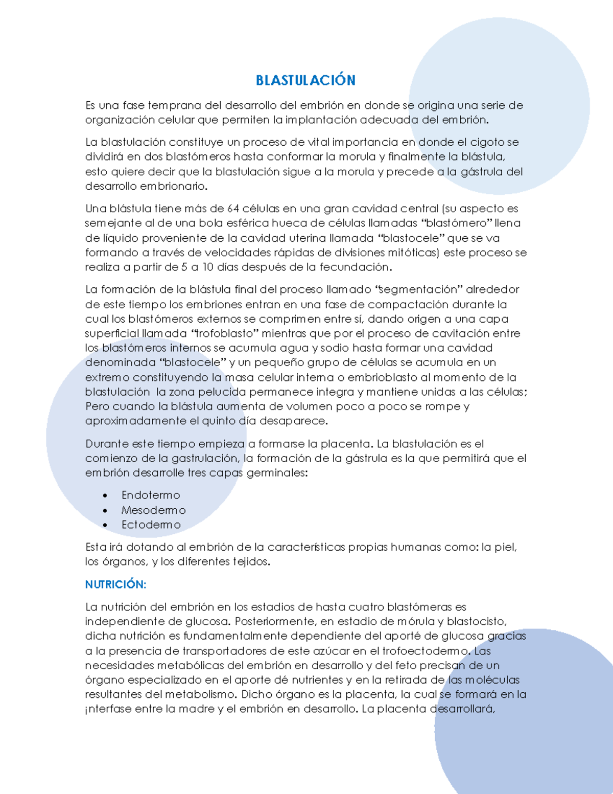Blastulación - BLASTULACI”N Es una fase temprana del desarrollo del ...