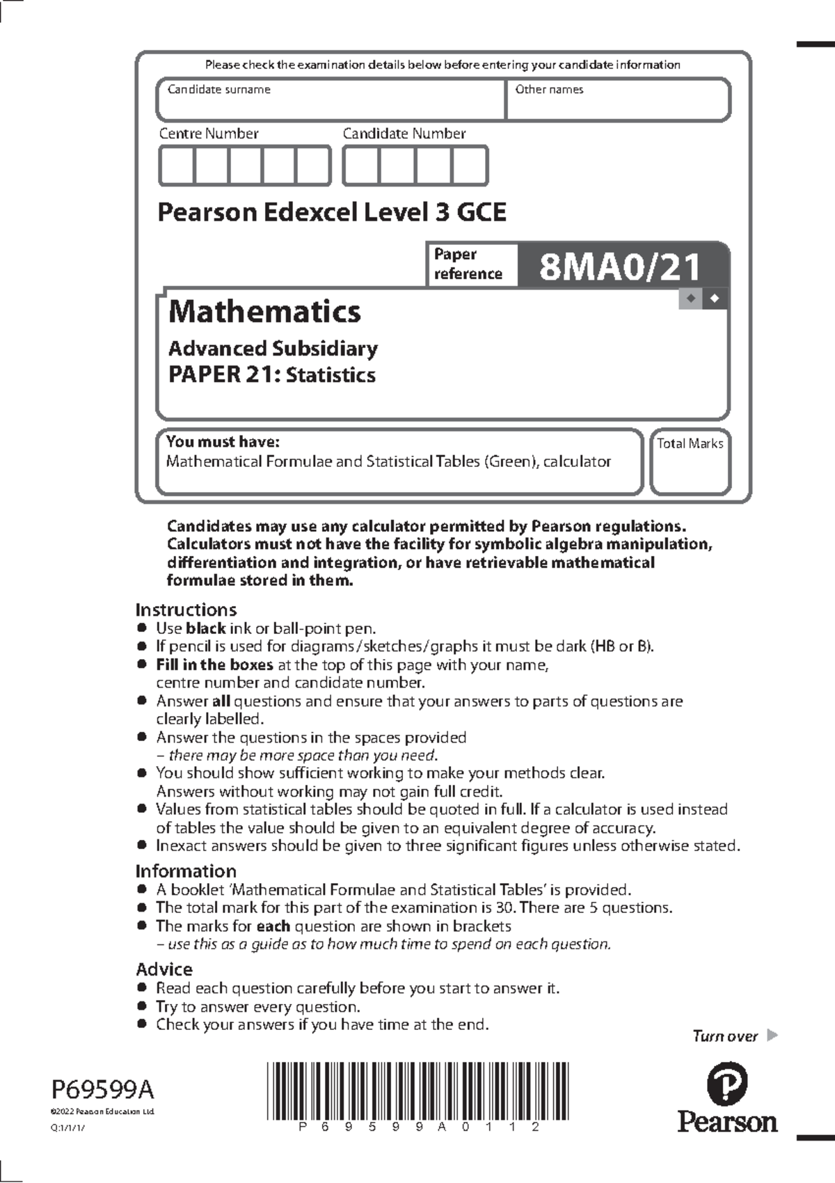 AS JUNE 2022 P21 Worked Solutions - Centre Number Candidate Number P69599A0112 Turn over Total ...