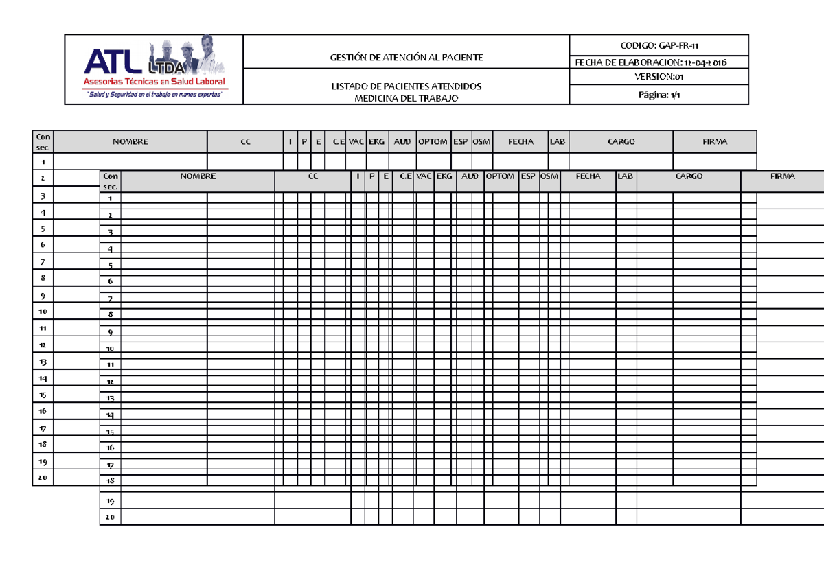 FR- Listadoasistencia - GESTIÓN DE ATENCIÓN AL PACIENTE LISTADO DE ...